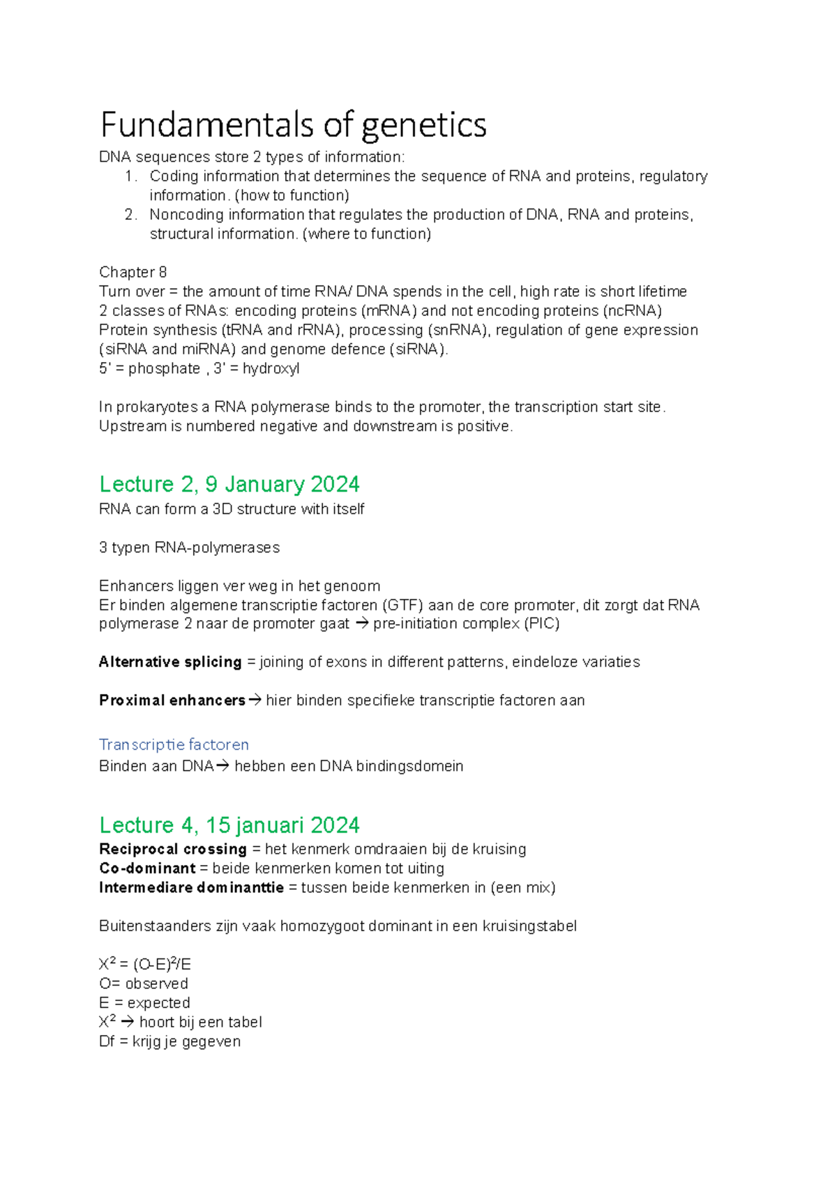 Genetics Lectures Summary (GEN101) - Key Concepts and Insights ...