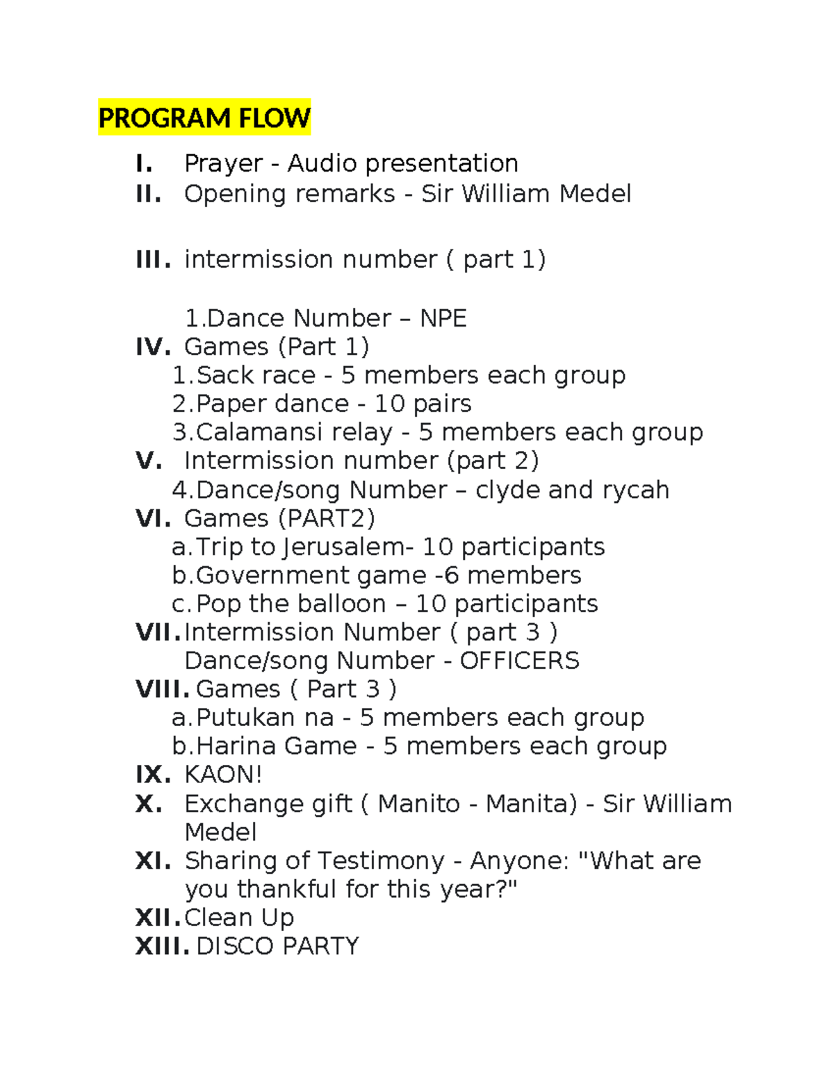 XMAS Party Program Flow for Events Planning - Studocu