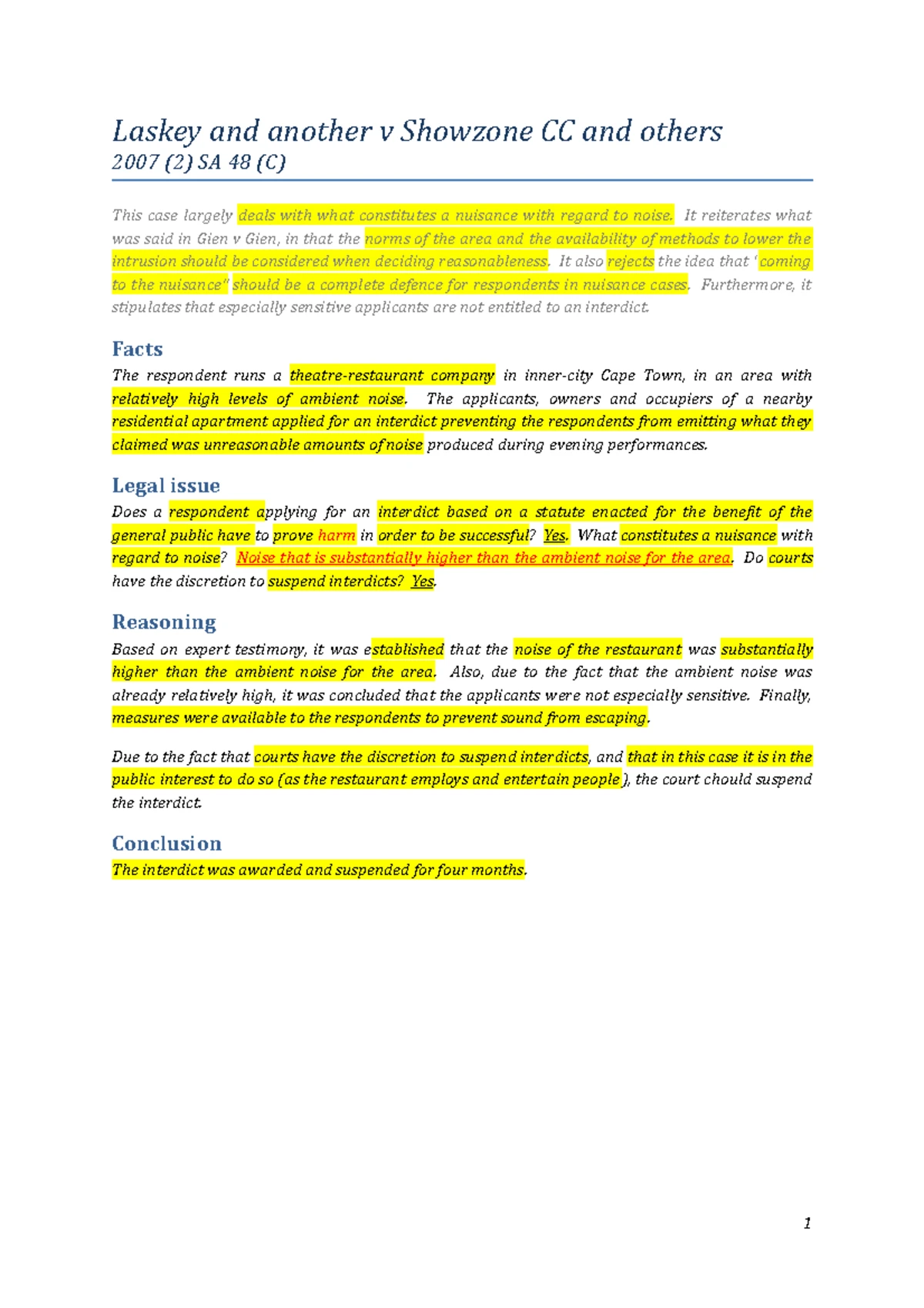 02 Ex PGeldenhuys - Case Summary on Law of Property & Servitudes - Studocu