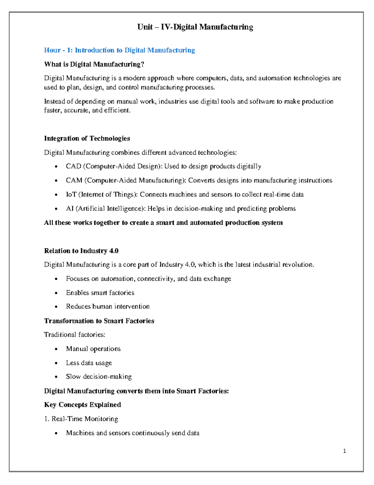 Unit Manufacturing Hour 1: Intro to Digital Manufacturing & Industry 4. ...
