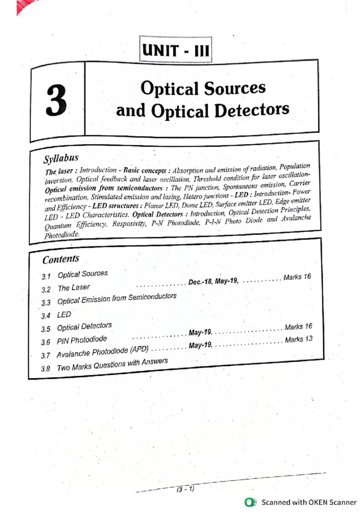 Ocn 3 - Optical Sources and Detectors Lecture Notes - Studocu