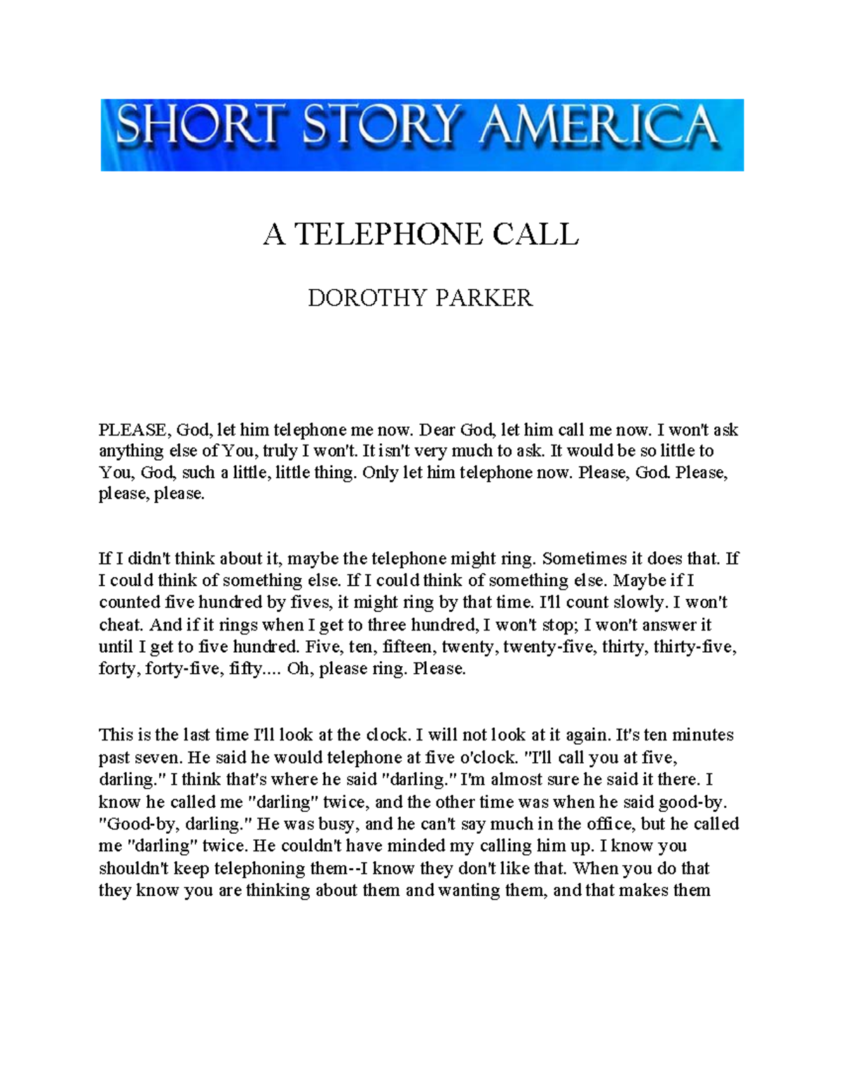 A Telephone CALL Dorothy Parker-1-5 - A TELEPHONE CALL DOROTHY PARKER ...
