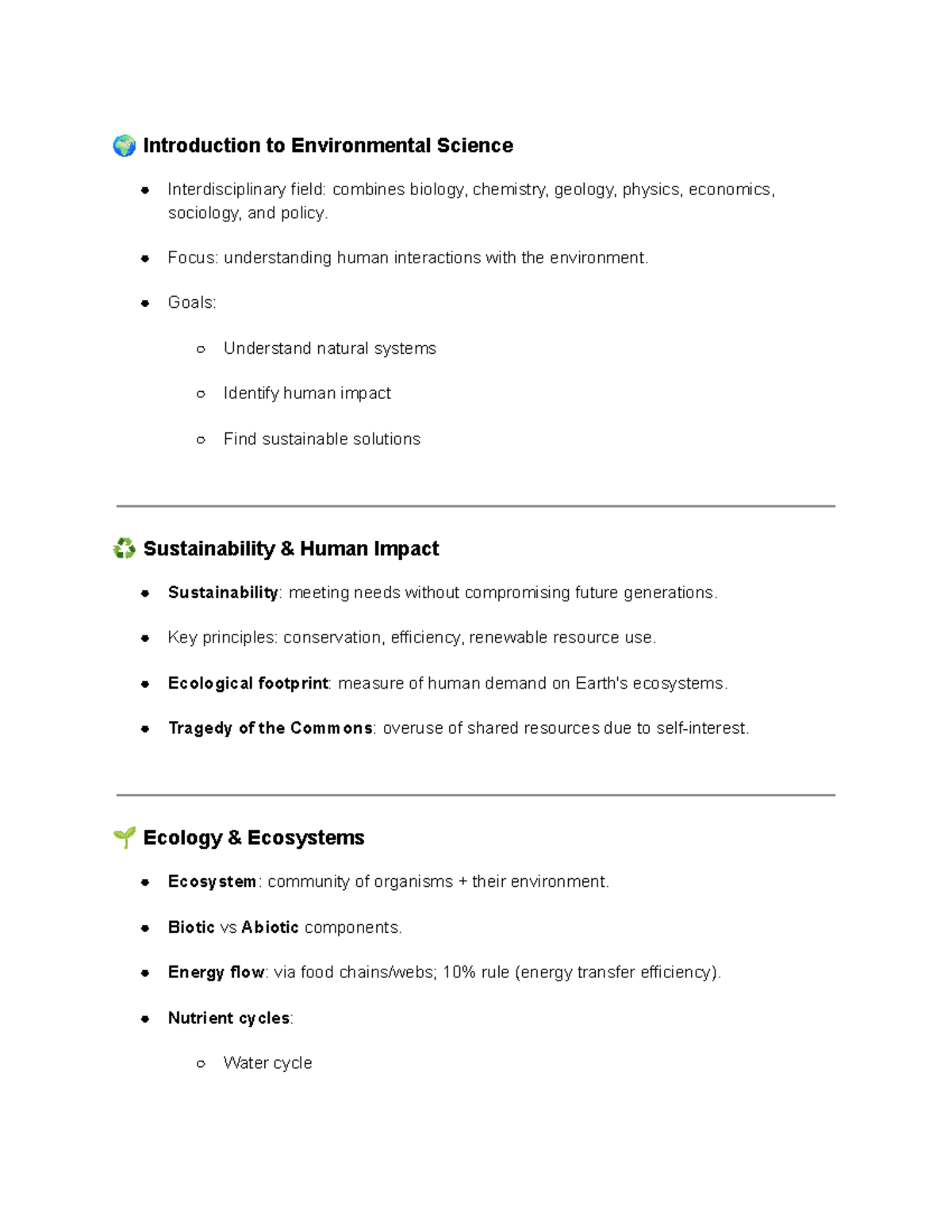 Eeessaaa 1O - notes from chagpt - 🌍 Introduction to Environmental ...