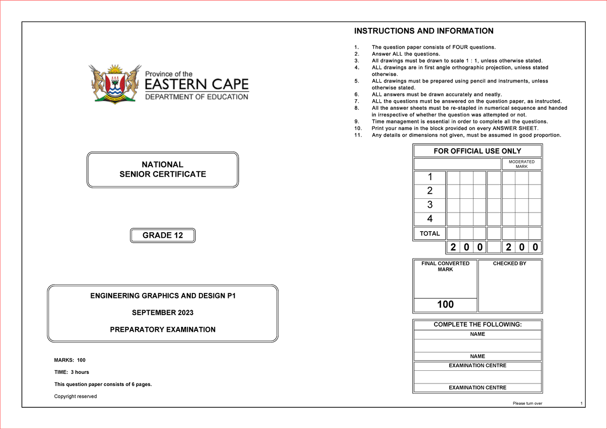EGD Preparatory Exam Paper 1 (NSC EC, Sep 2023) - Studocu