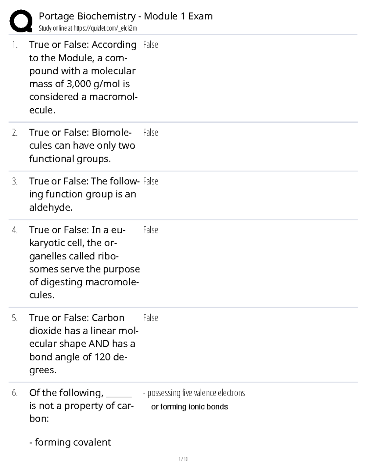 Portage Biochemistry Module 1 Exam Flashcards Study Guide - Studocu