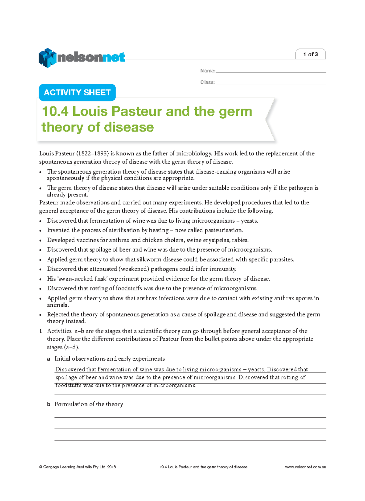 10.4 Louis Pasteur's Contributions to Germ Theory of Disease - Studocu