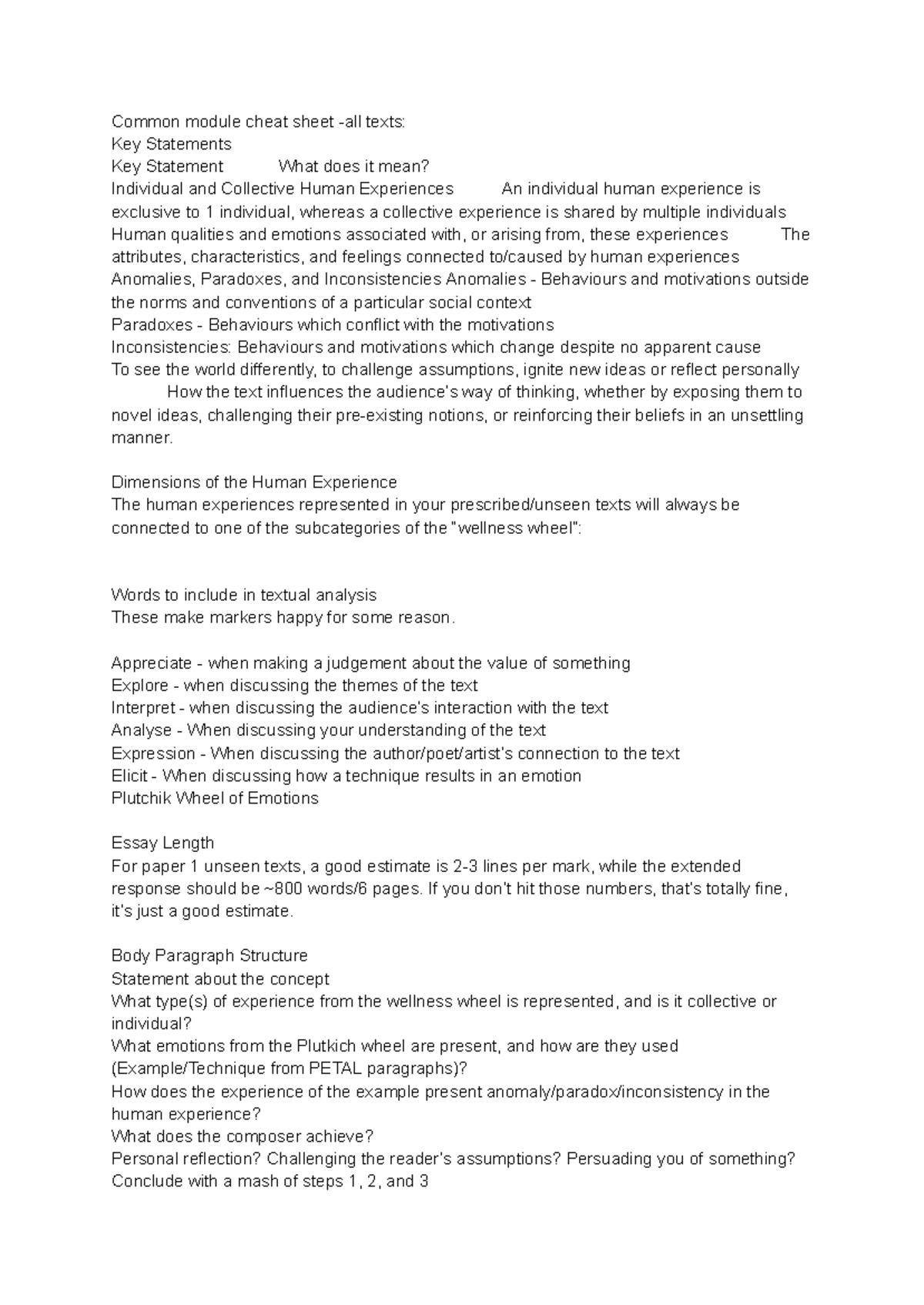 Human Experience Analysis Cheat Sheet - Key Concepts & Techniques - Studocu