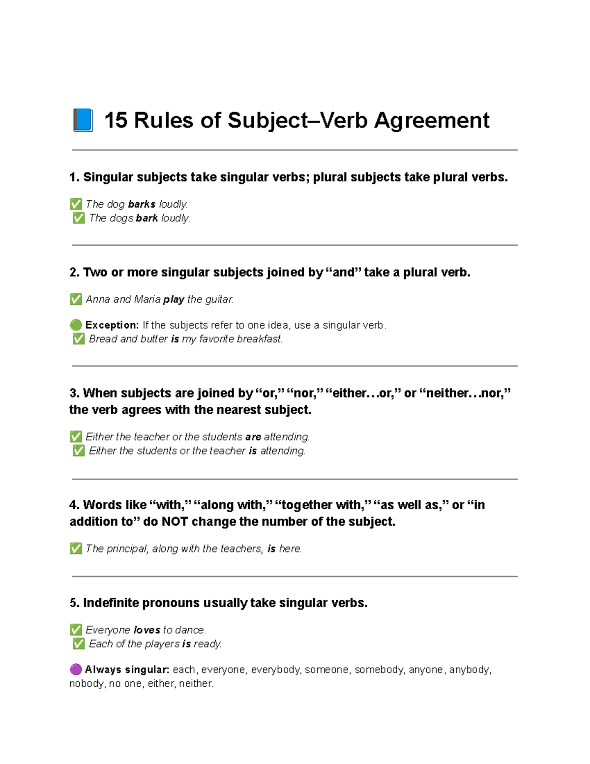 15 Rules of Subject-Verb Agreement: A Comprehensive Guide - Studocu