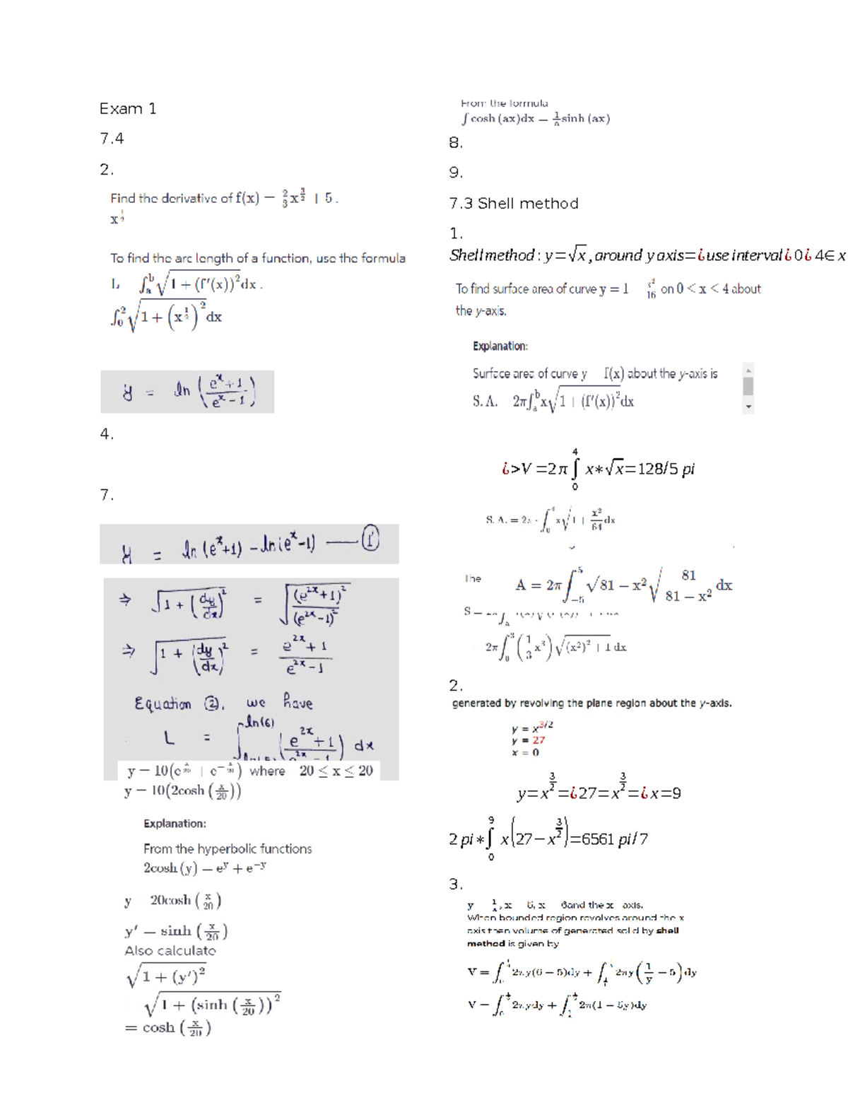 Exam 1 Review Math - naij - Exam 1 7 Shell method Shell method : y = √x ...