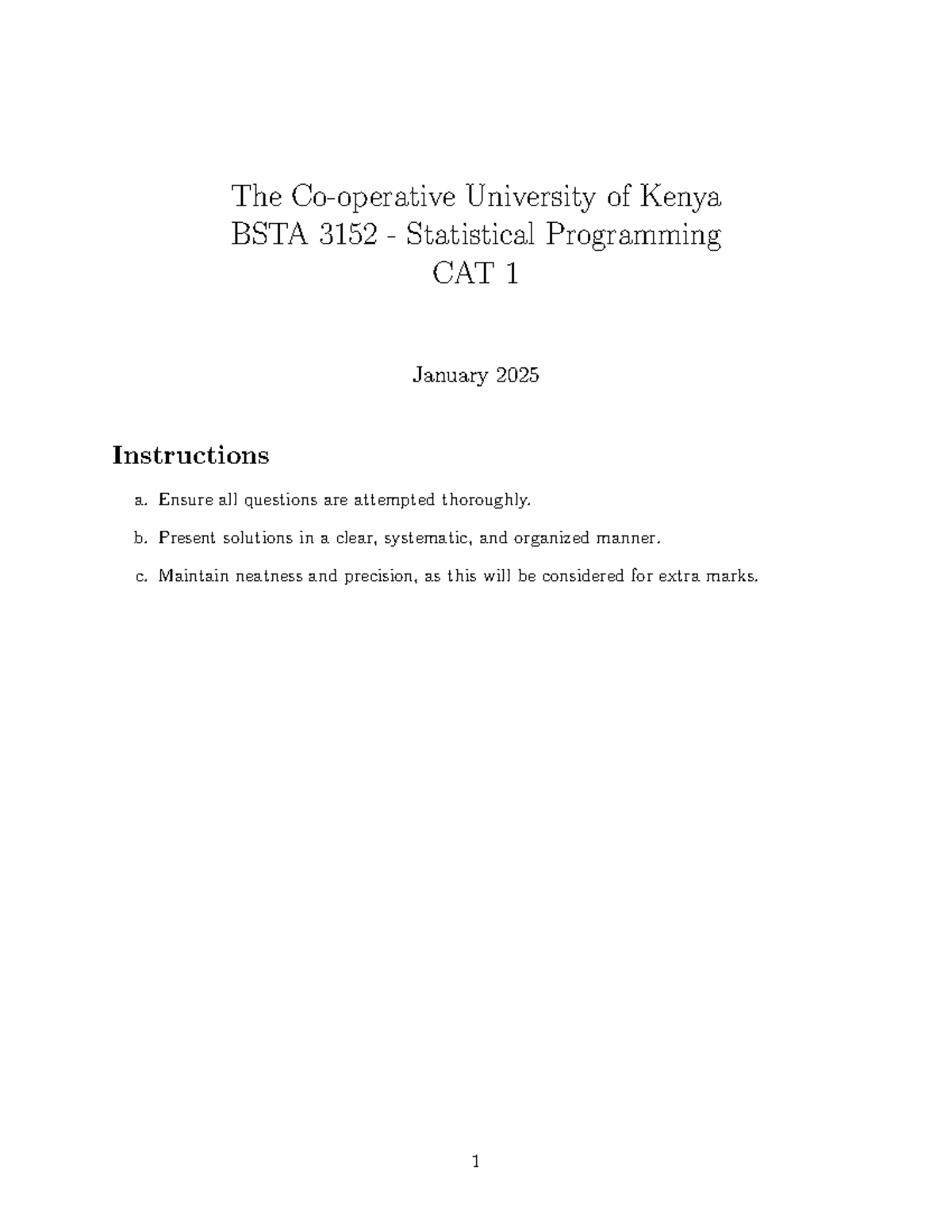 BSTA 3152 - Statistical Programming CAT 1 Instructions & Tasks - Studocu