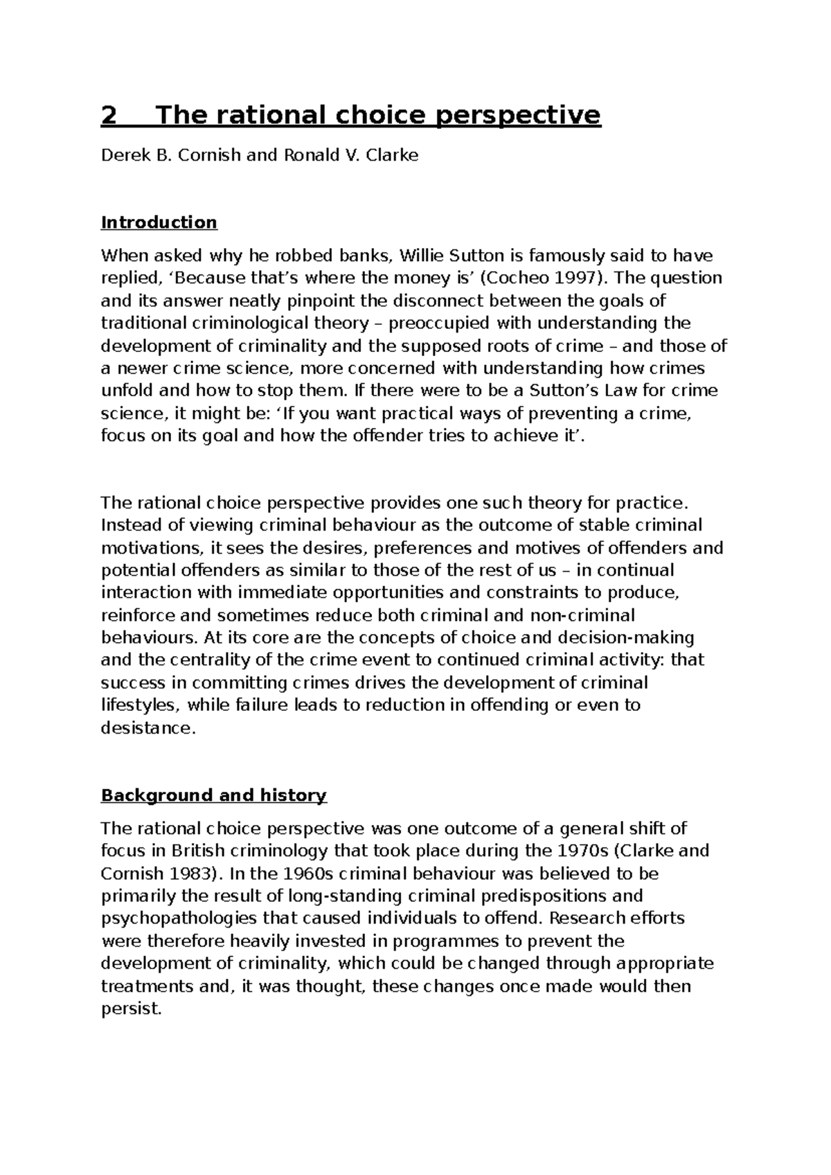 CRM201 Chapter 2: The Rational Choice Perspective in Criminology - Studocu