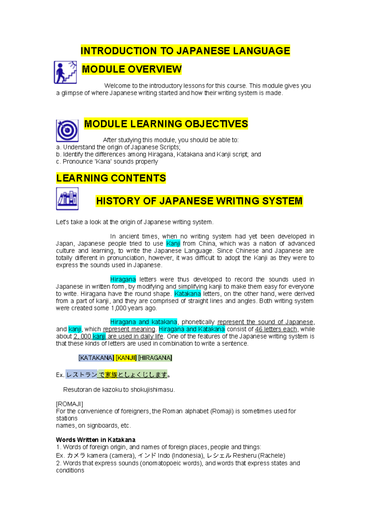Introduction to Japanese Language: Module Overview & Scripts - Studocu
