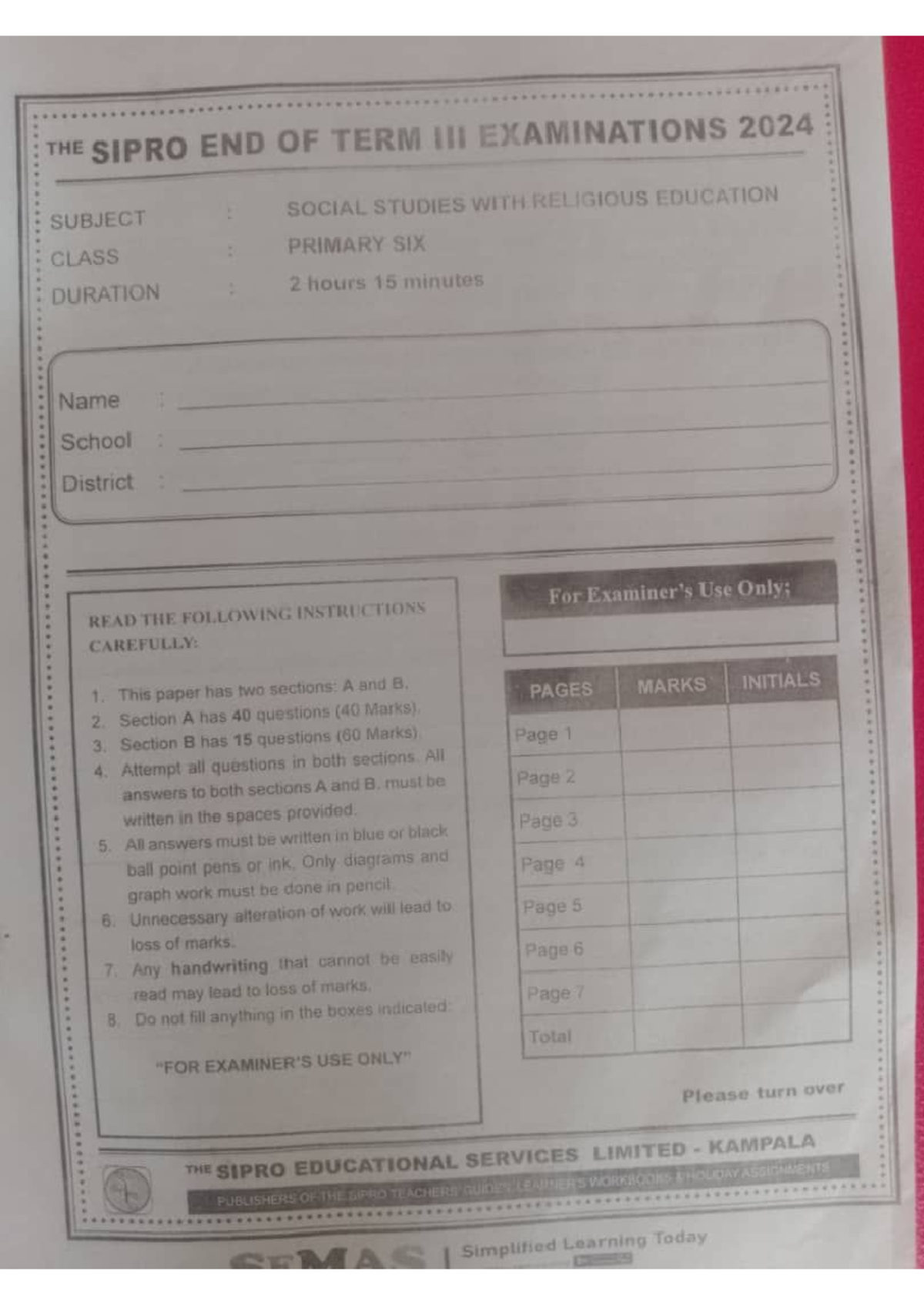 P6 SST End of Term Exam 2024: Social Studies & Religious Education ...