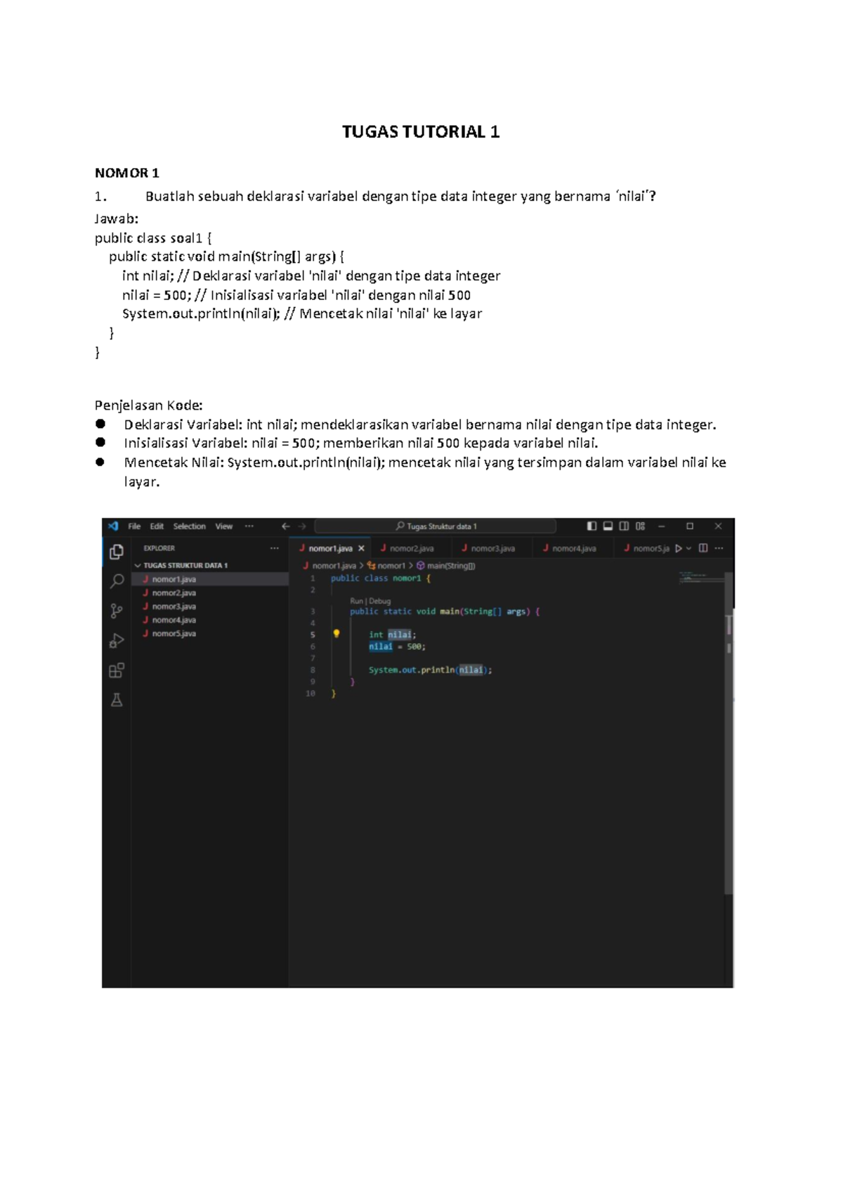 Tugas Tutorial 1 MSIM4202 Struktur Data 20242: Deklarasi Variabel dan ...