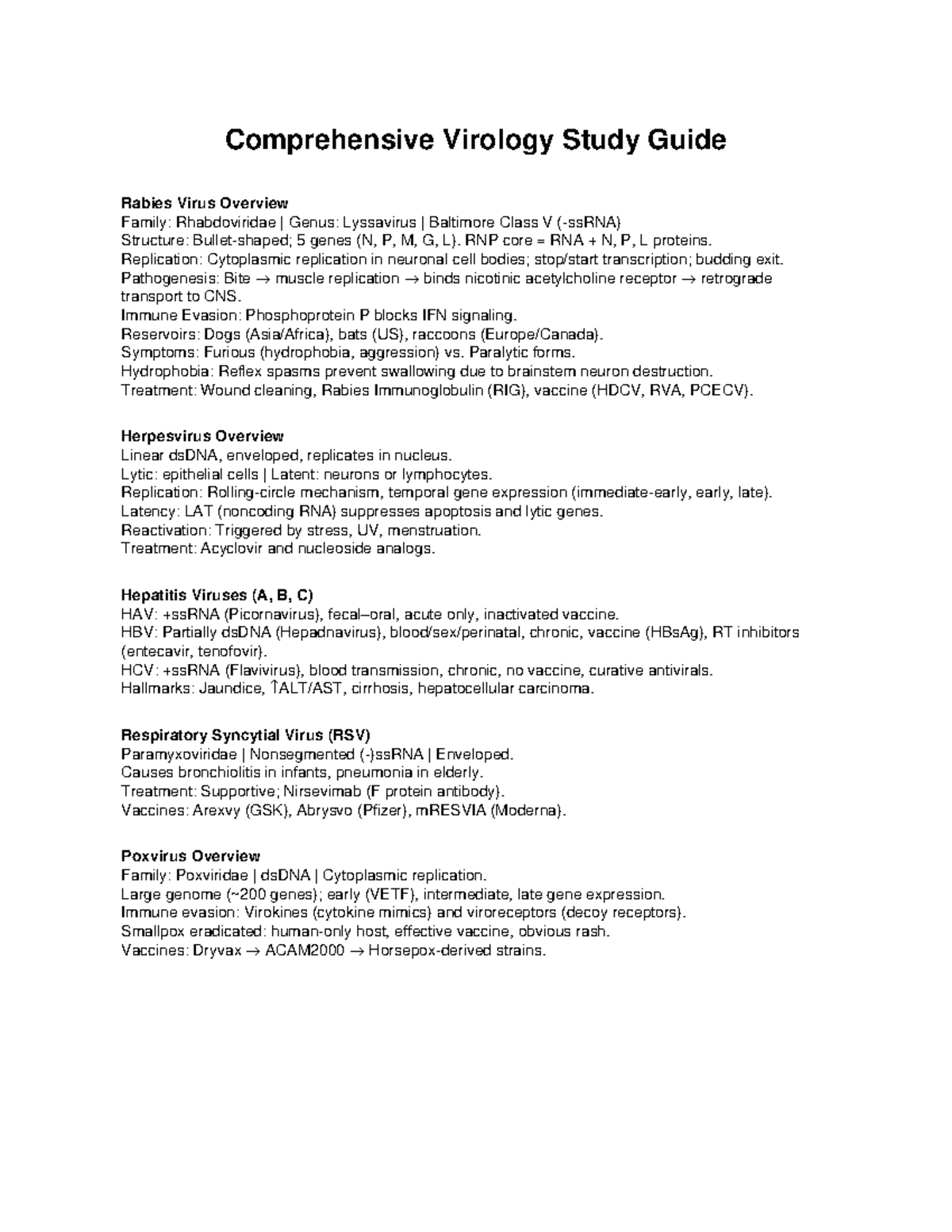 Virology Study Guide: Rabies, Herpes, Hepatitis, and RSV Overview - Studocu