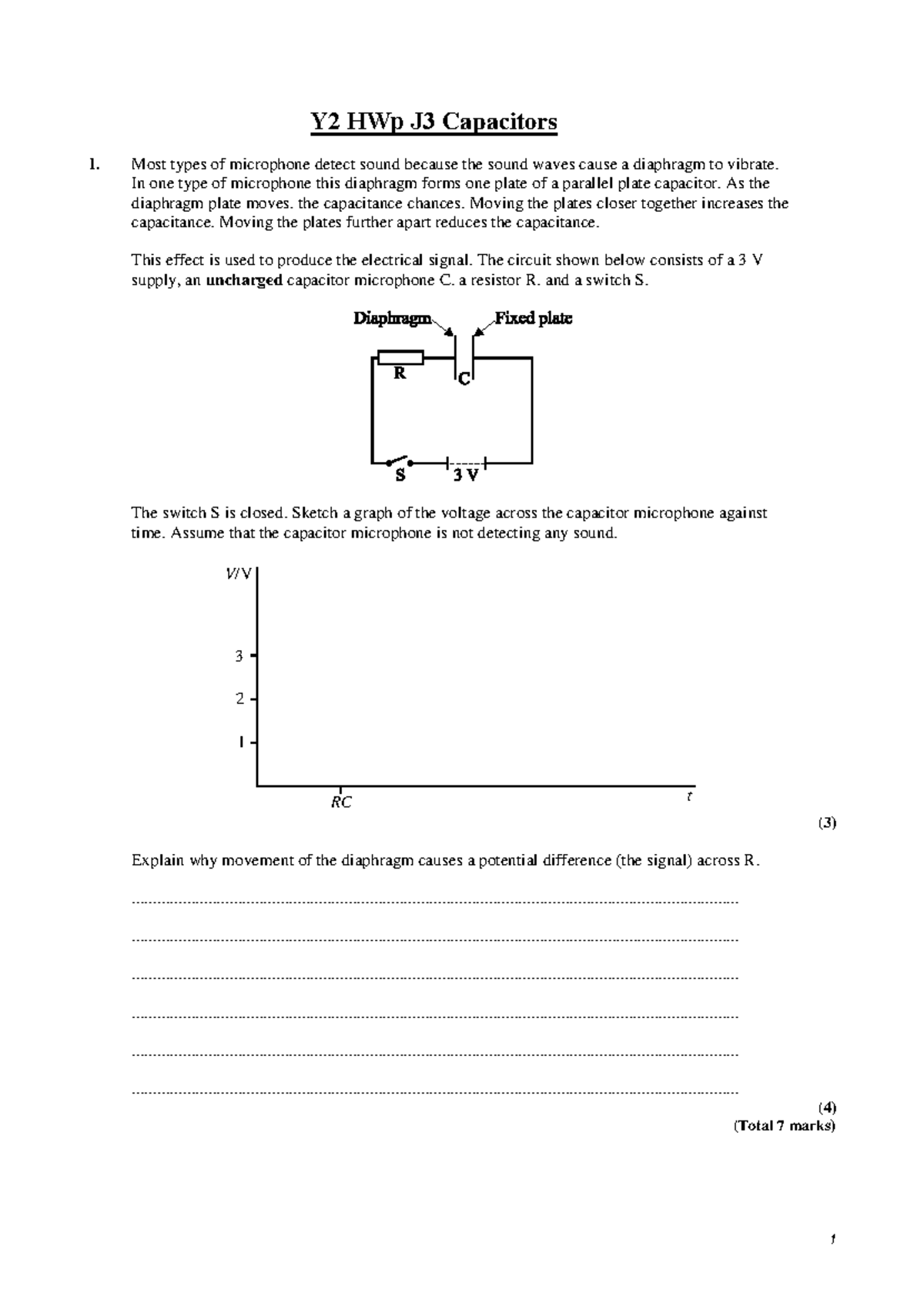 Capacitor Questions Worksheet - OCR A Level Physics Y2 HWp J3 - Studocu