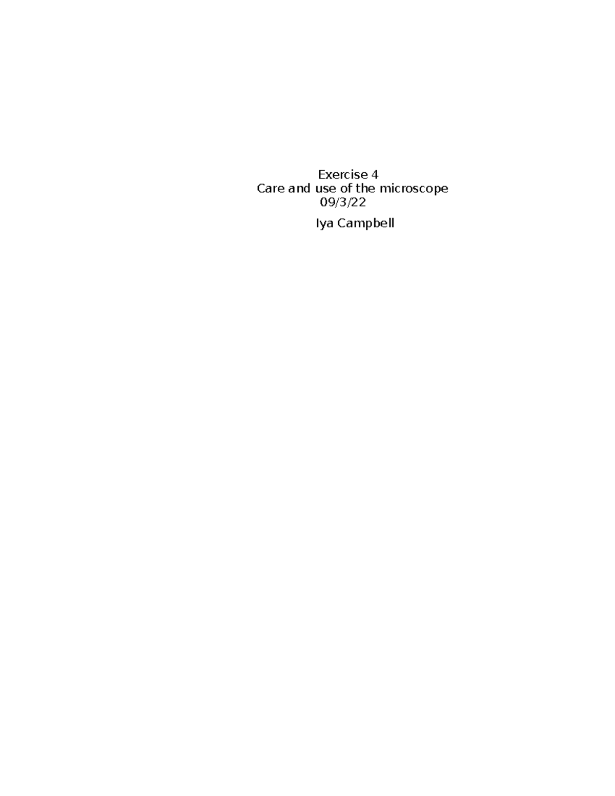Exercise 4 – Lab Report on Microscope Use and Identification - Studocu