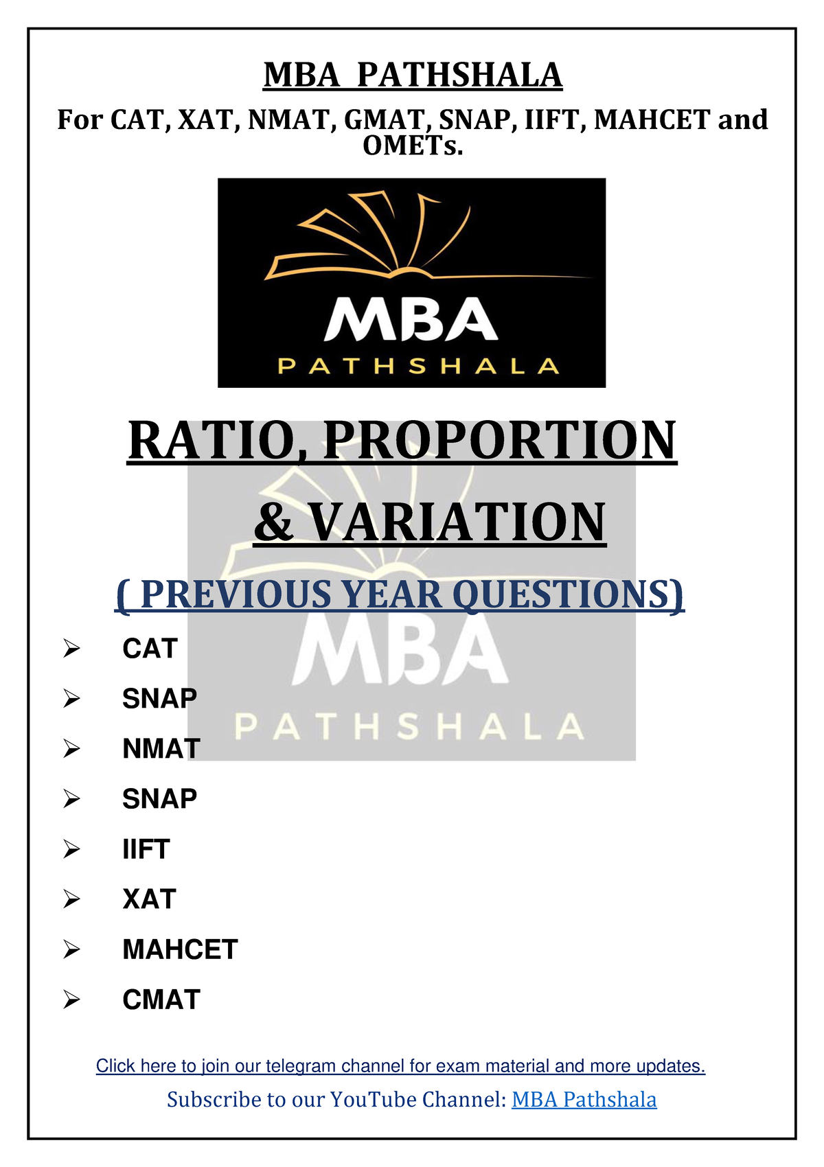 Ratio, Proportion & Variation: CAT Previous Year Questions - Studocu