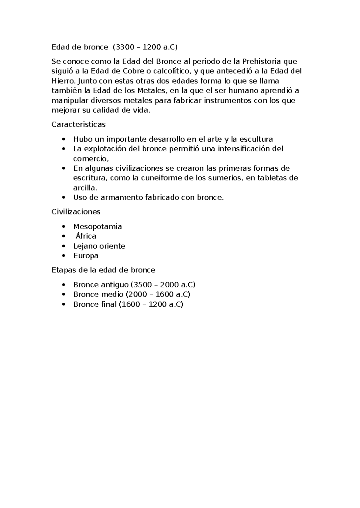 Edad de Bronce y Hierro: Desarrollo y Civilizaciones (3300-1200 a.C ...