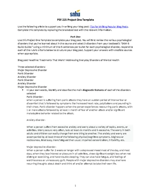 PSY 215: Project One 4-2 - PSY 215 Project One Part One Use this ...