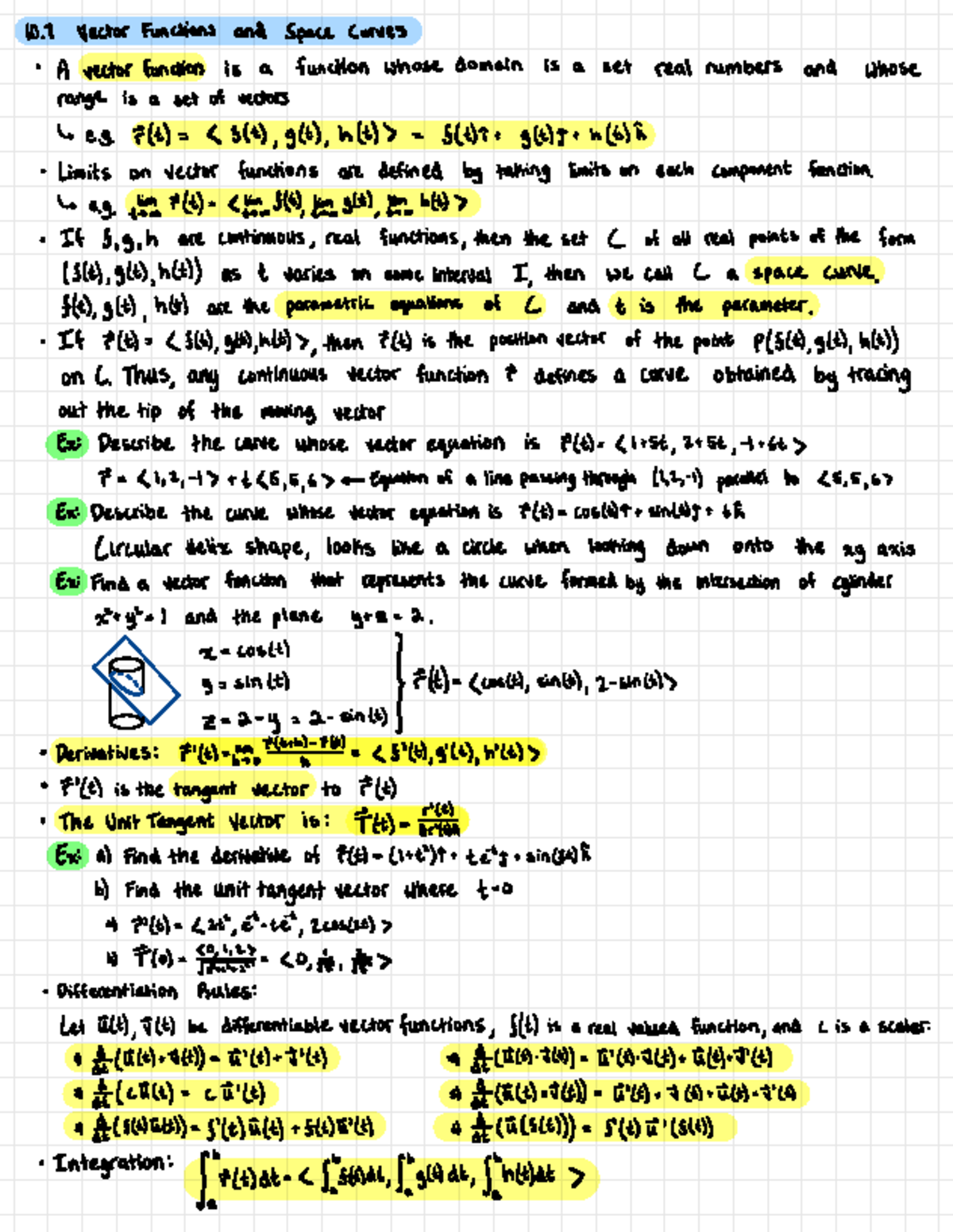 Calculus Iii Notes Vector Functions And Space Curves 10 Vector