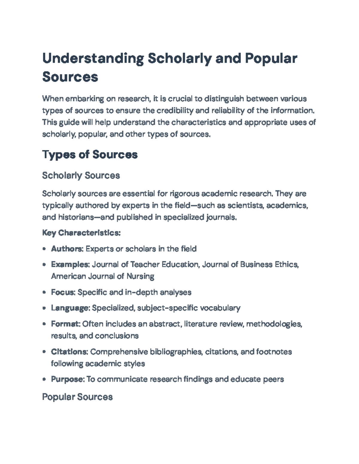 Understanding Scholarly vs. Popular Sources: A Research Guide ...