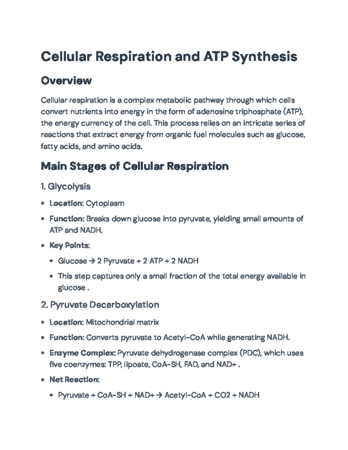 Cellular Respiration and ATP Synthesis: Key Processes and Regulation ...