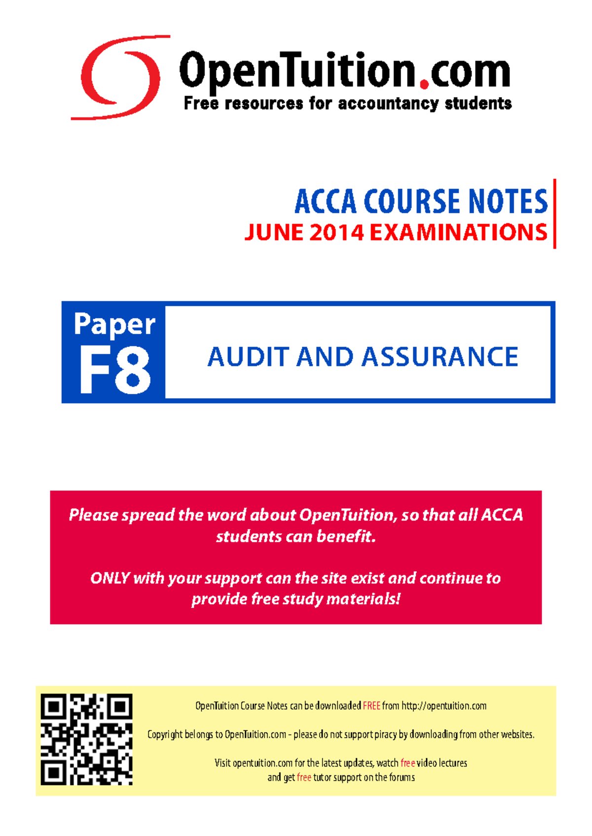 Paper F8 June 2014 - Audit And AssuRAnce Paper F OpenTuition Course ...