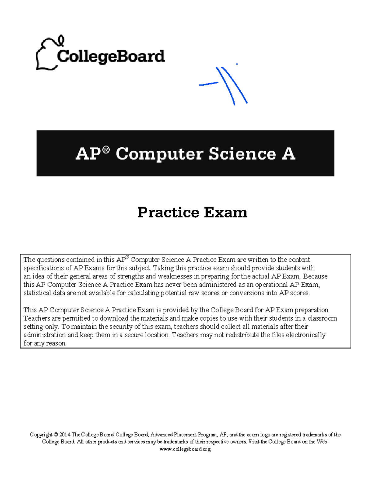AP Computer Science A 2014 Practice Exam: Multiple Choice Questions ...