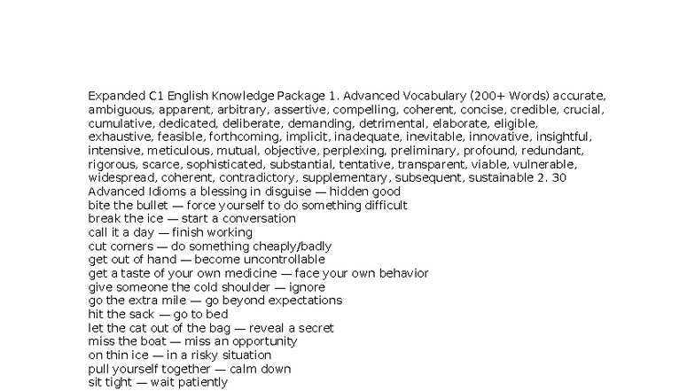 C1 English Expanded Knowledge Package: Advanced Vocabulary, Idioms ...