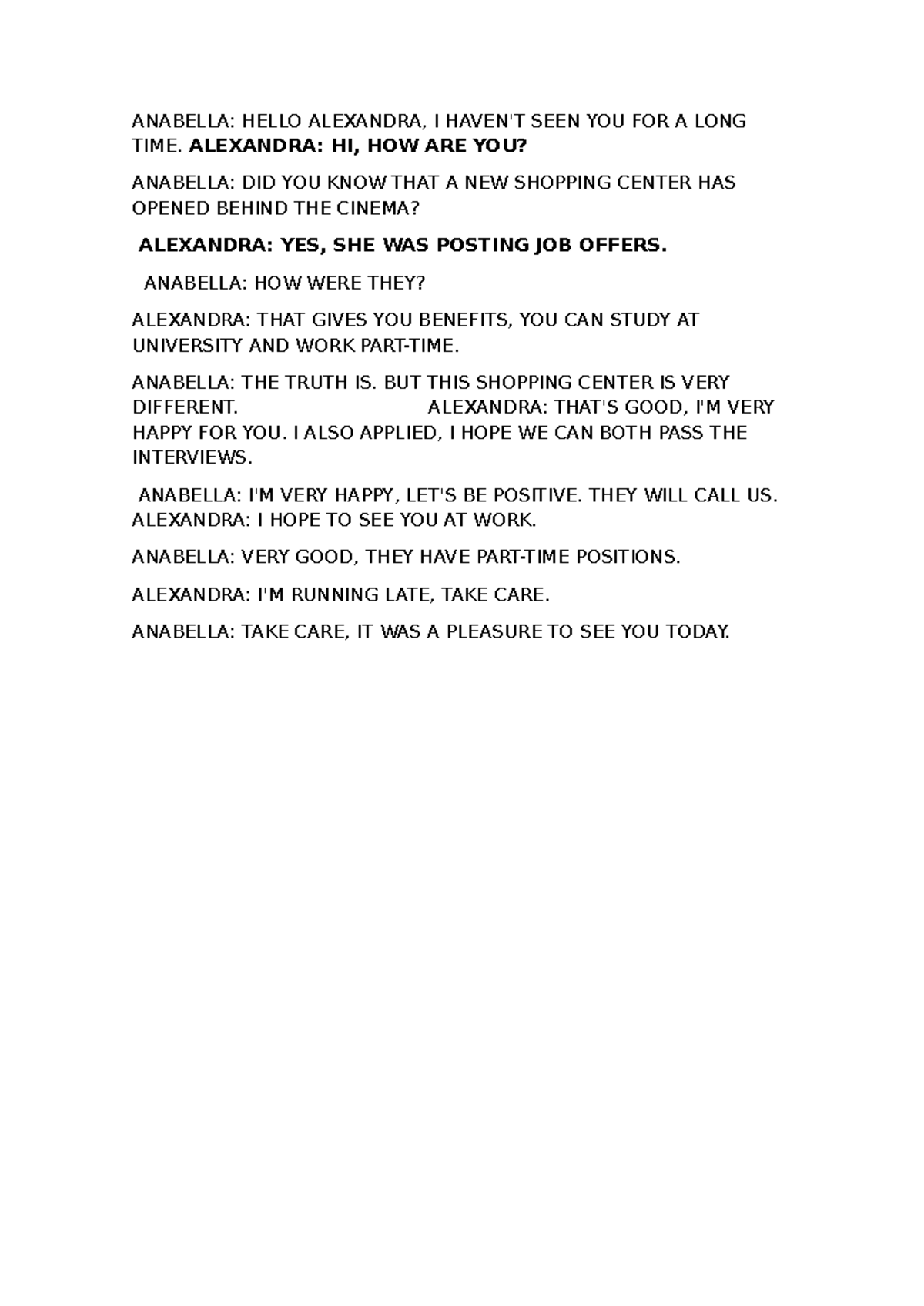 WEEK 11 - ANABELLA: HELLO ALEXANDRA, I HAVEN'T SEEN YOU FOR A LONG TIME ...