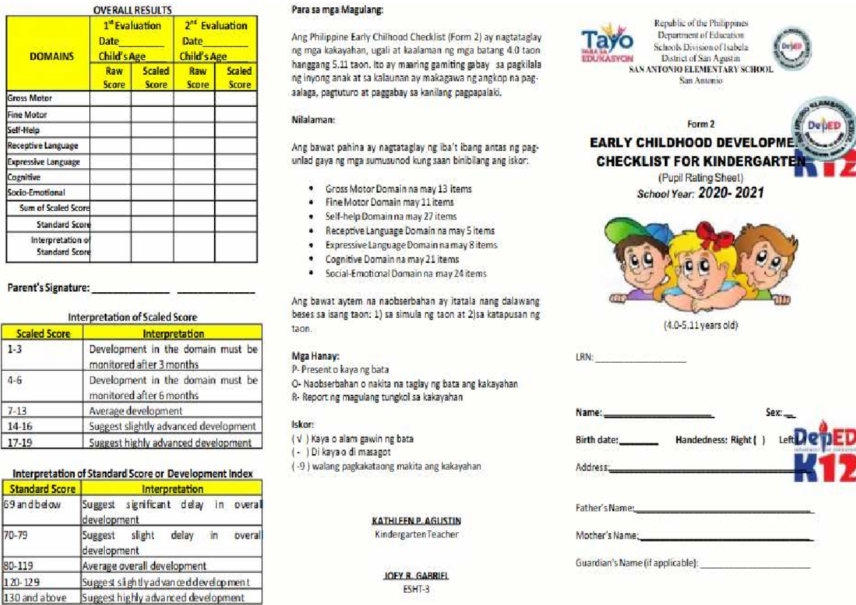 ECD Progress Report: 1st & 2nd Evaluation for Early Childhood Development - Studocu