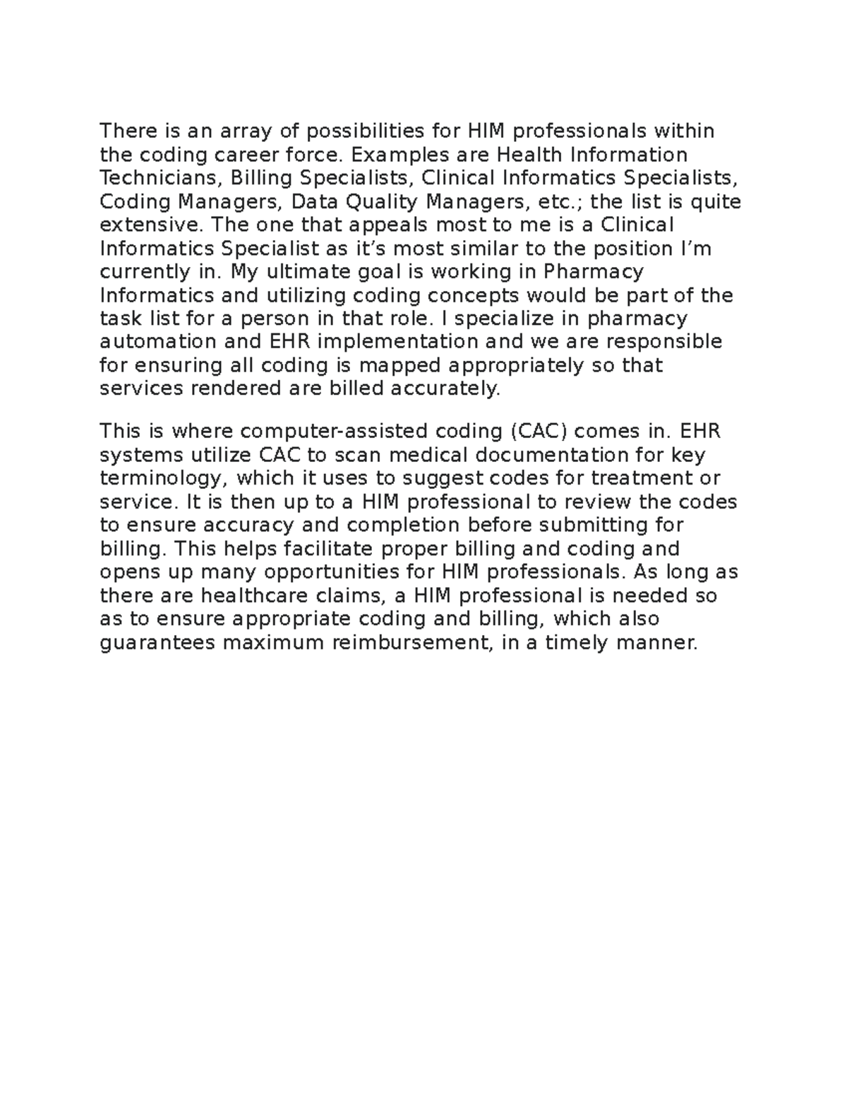 HIM 215 Module 8-1 Discussion - Exploring Coding Careers in HIM - Studocu