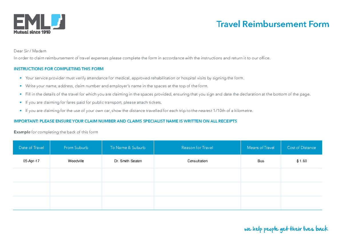Eml travelform - Lecture notes 1/0 - Tr avel R eimbursement Form we ...