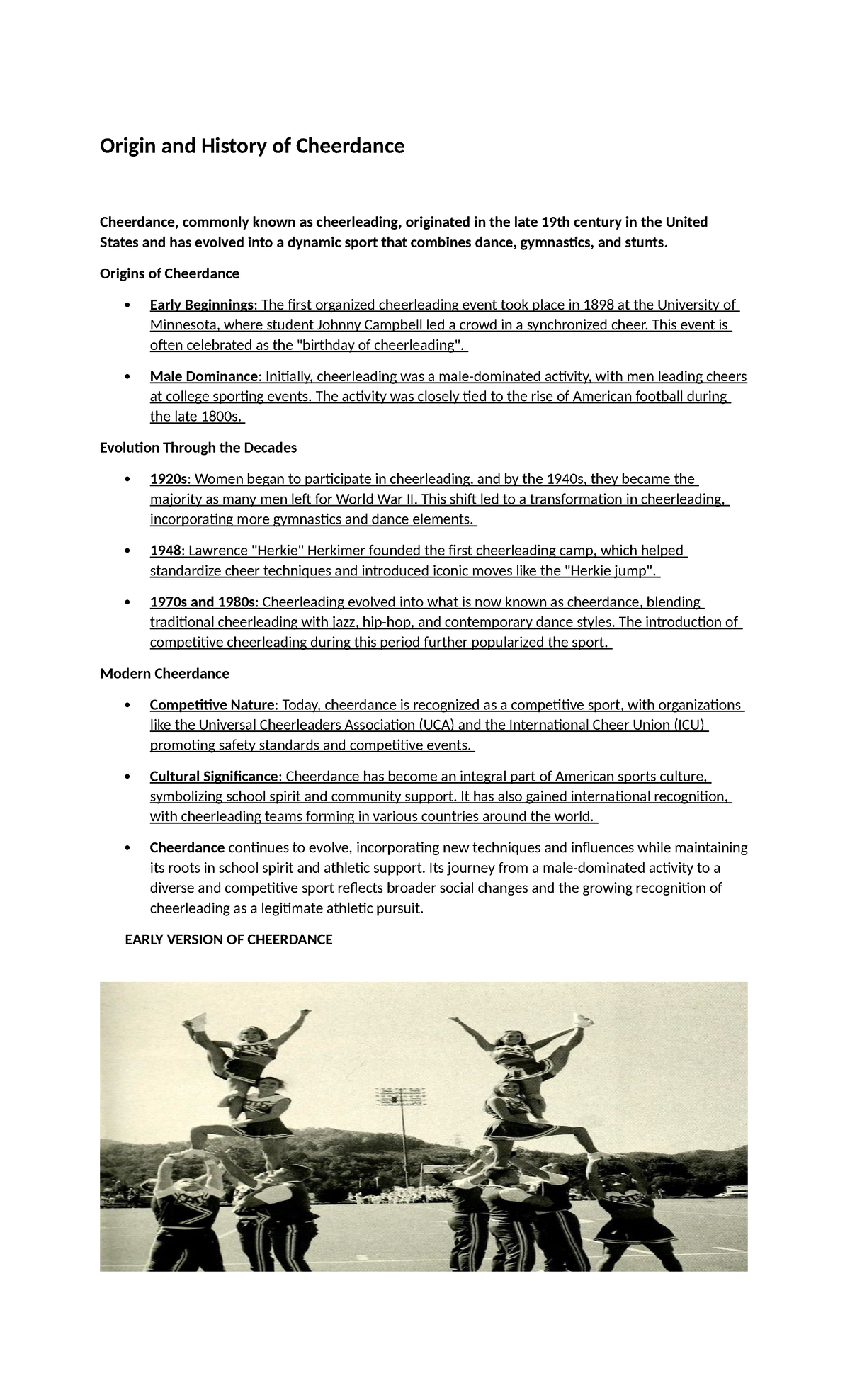 Origin and Evolution of Cheerdance: A Study for G12 Lanzones - Studocu