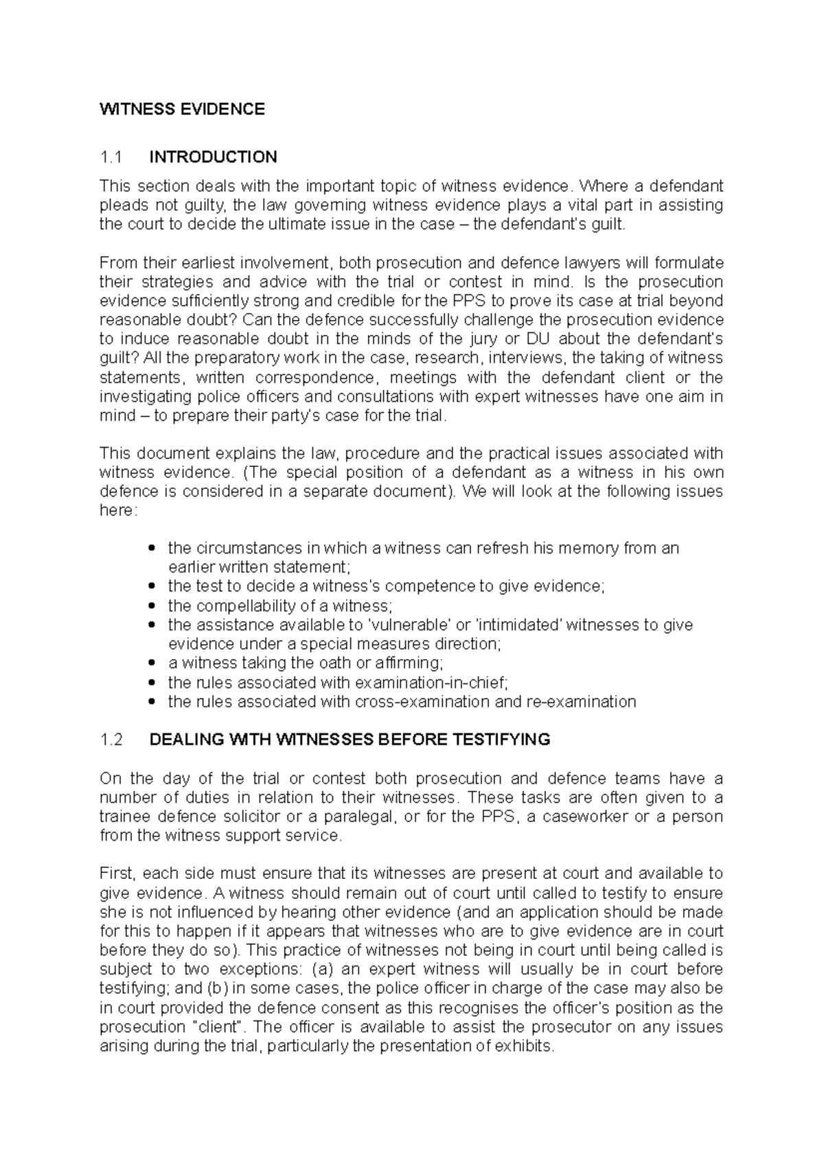 Witness Evidence Notes: Key Concepts and Legal Principles - Studocu