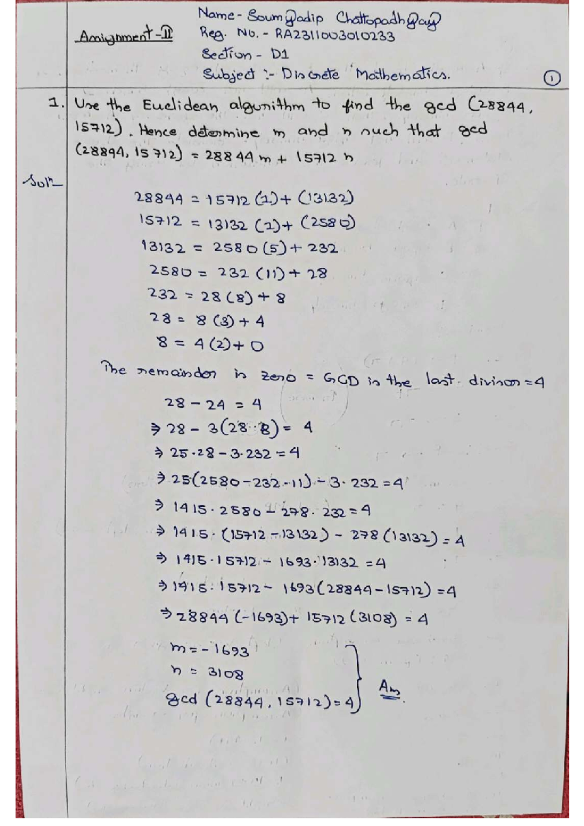 RA2311003010233 Mathematics Assignment 2: GCD & Logic Proofs - Studocu