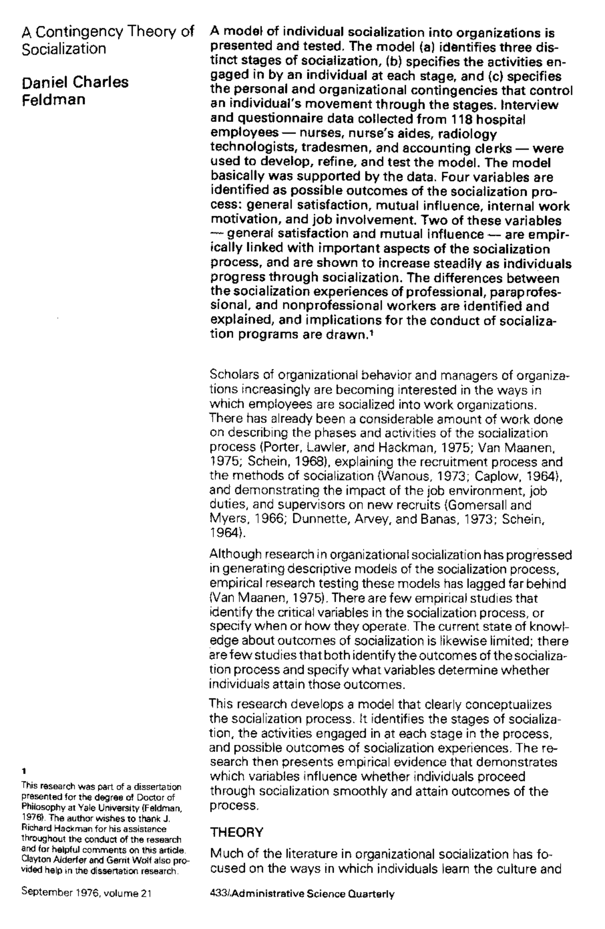 A Contingency Theory of Socialization: Stages and Outcomes Analysis ...