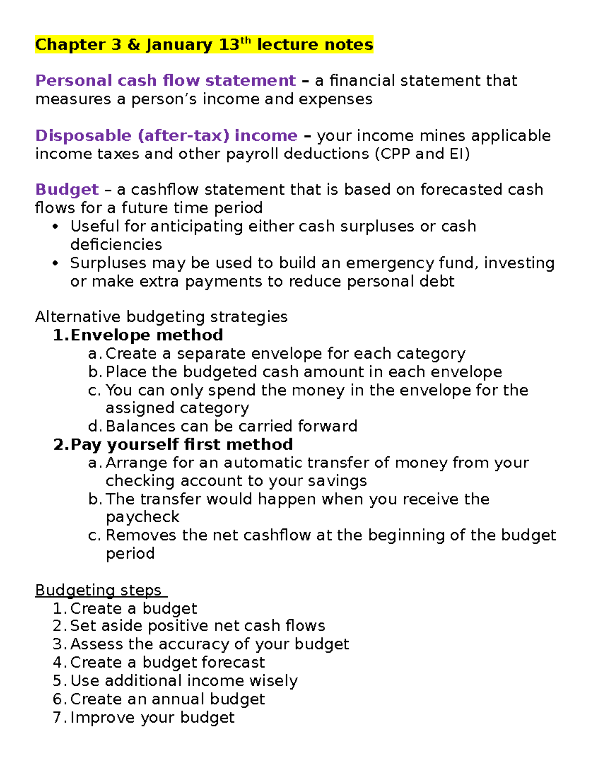 Personal Financial Planning: Lecture Notes & Chapter 3 Summary - Studocu
