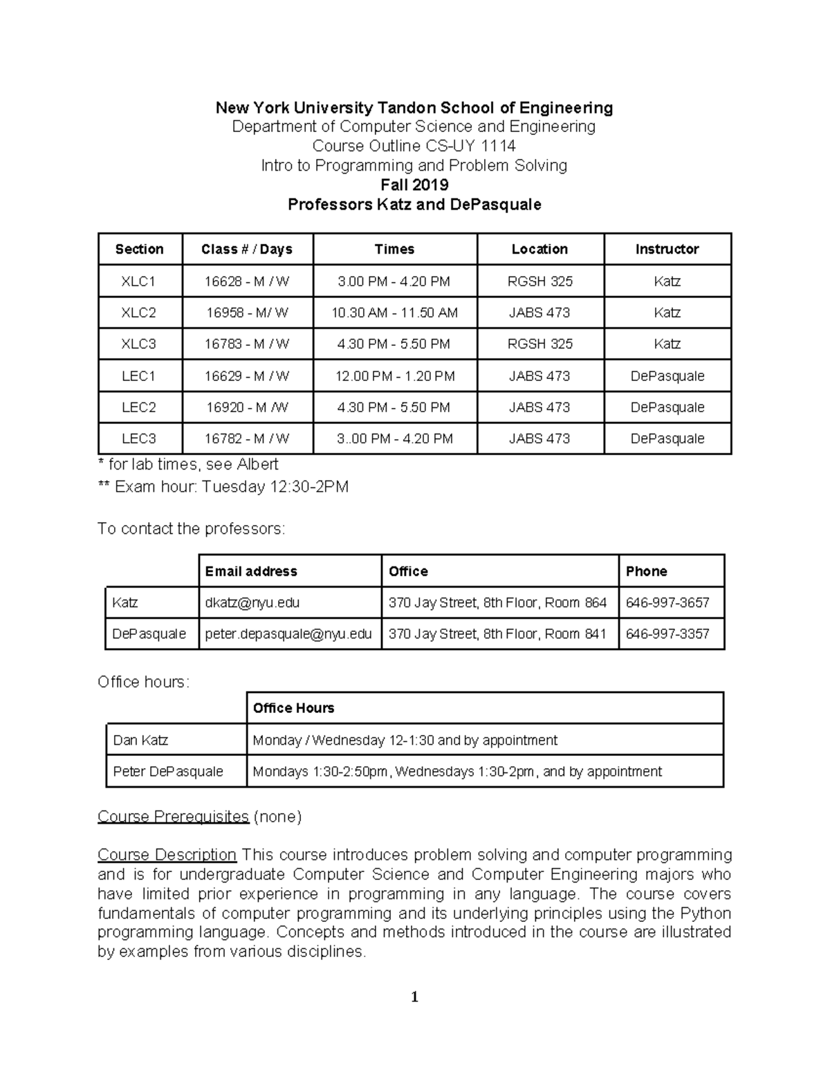 CS-UY 1114 Course Syllabus: Intro to Programming (Fall 2019) - Studocu
