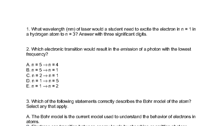 F25 Exam 4 Review: Quantum Mechanics & Atomic Structure Questions - Studocu