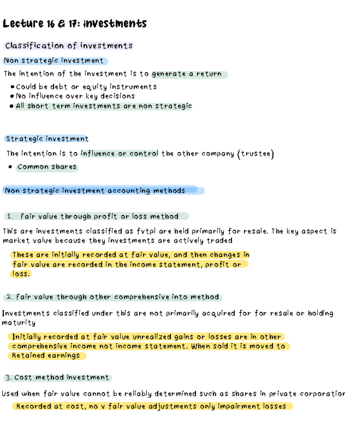 Lecture 16-17: Classification of Investments and Accounting Methods ...
