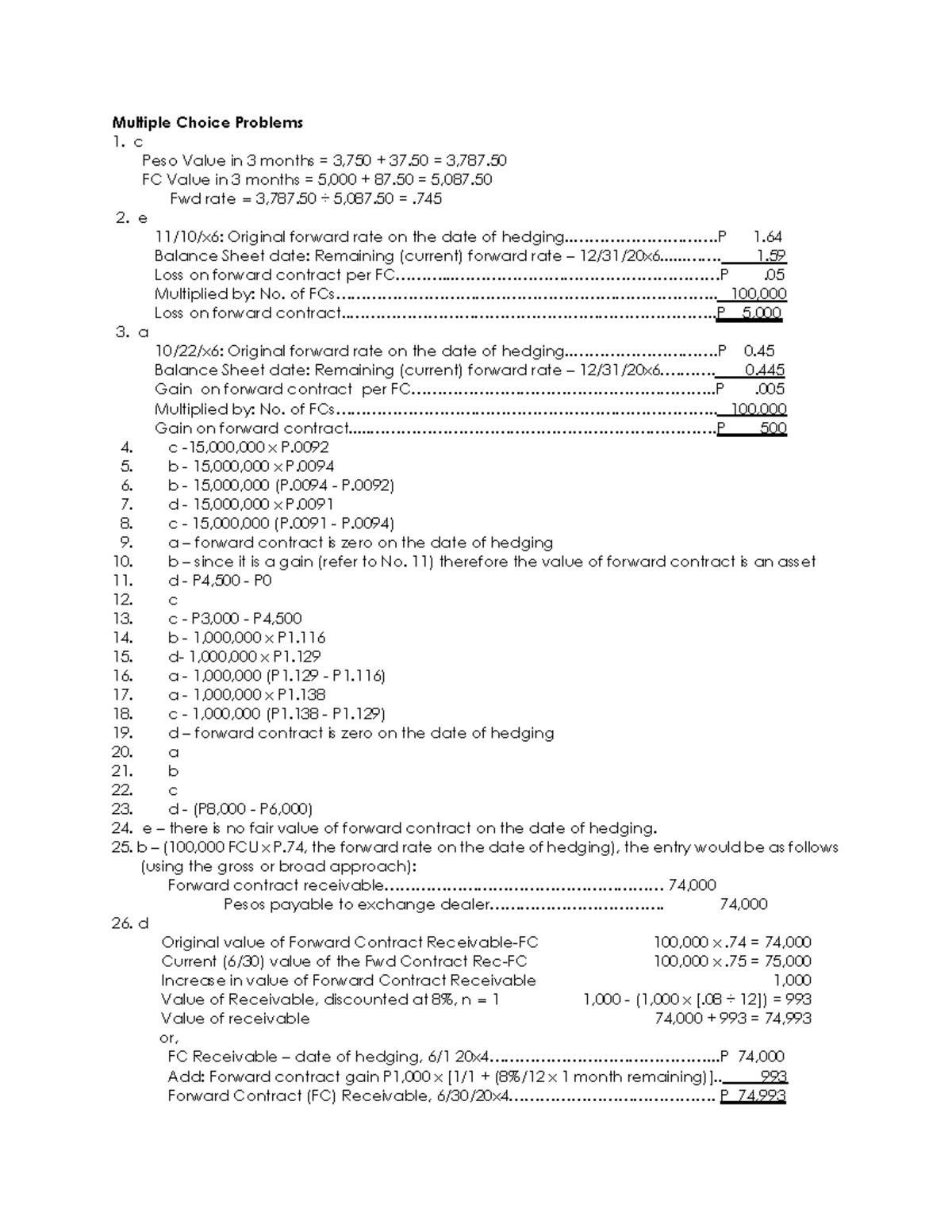 Hedging: Answers to Dayag Textbook Chapter 7 - Key MCQs - Studocu
