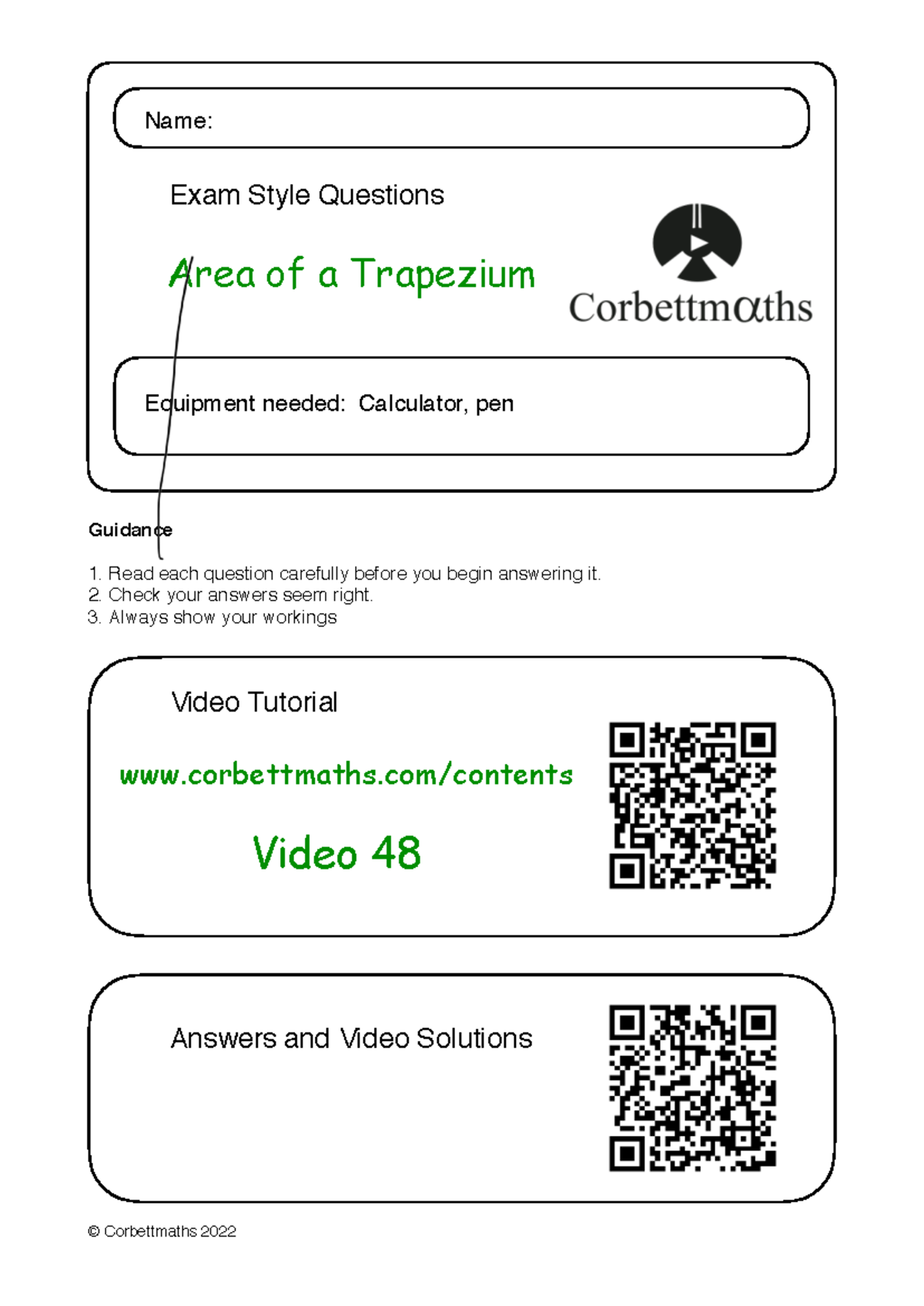Area of a Trapezium - Exam Style Questions (Math) - Studocu