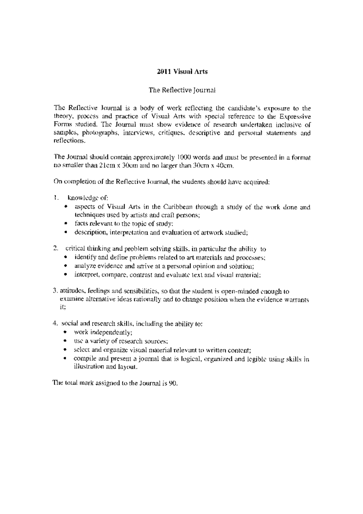 CSEC Visual Arts Reflective Journal - June 2011 Submission - Studocu