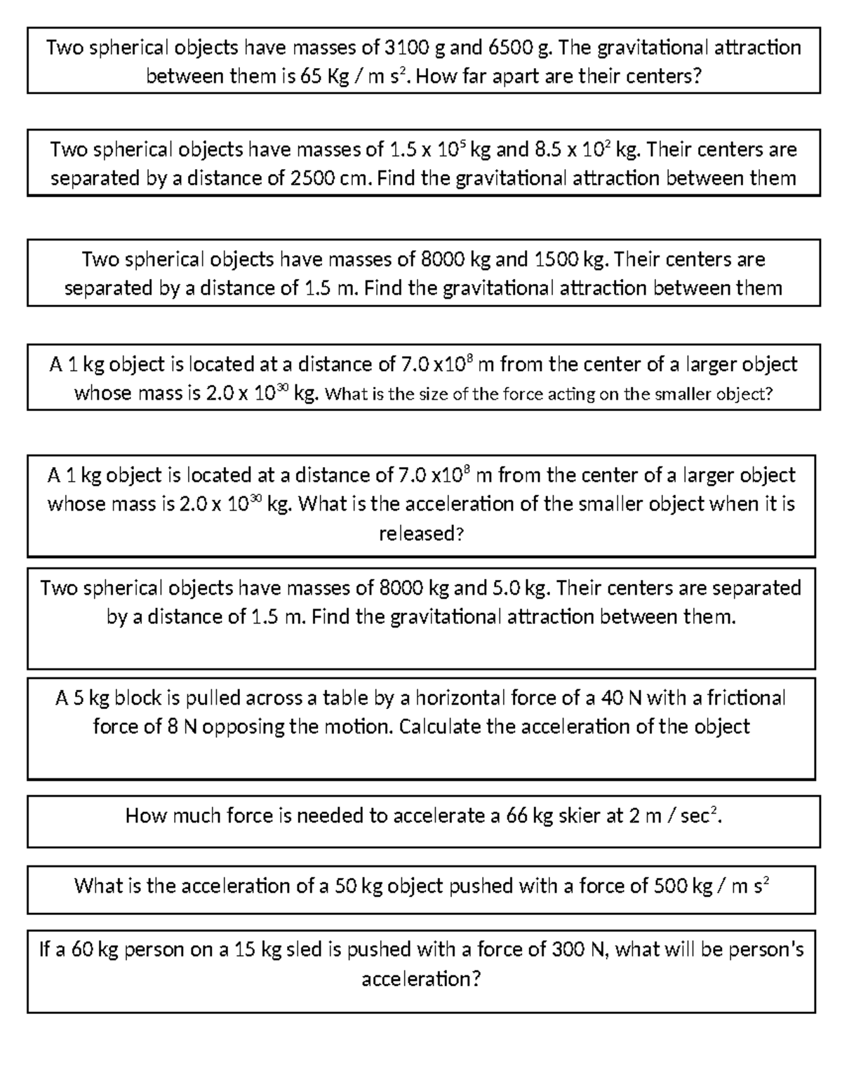 Activity Drill: Newton's Law of Universal Gravitation Problems - Studocu