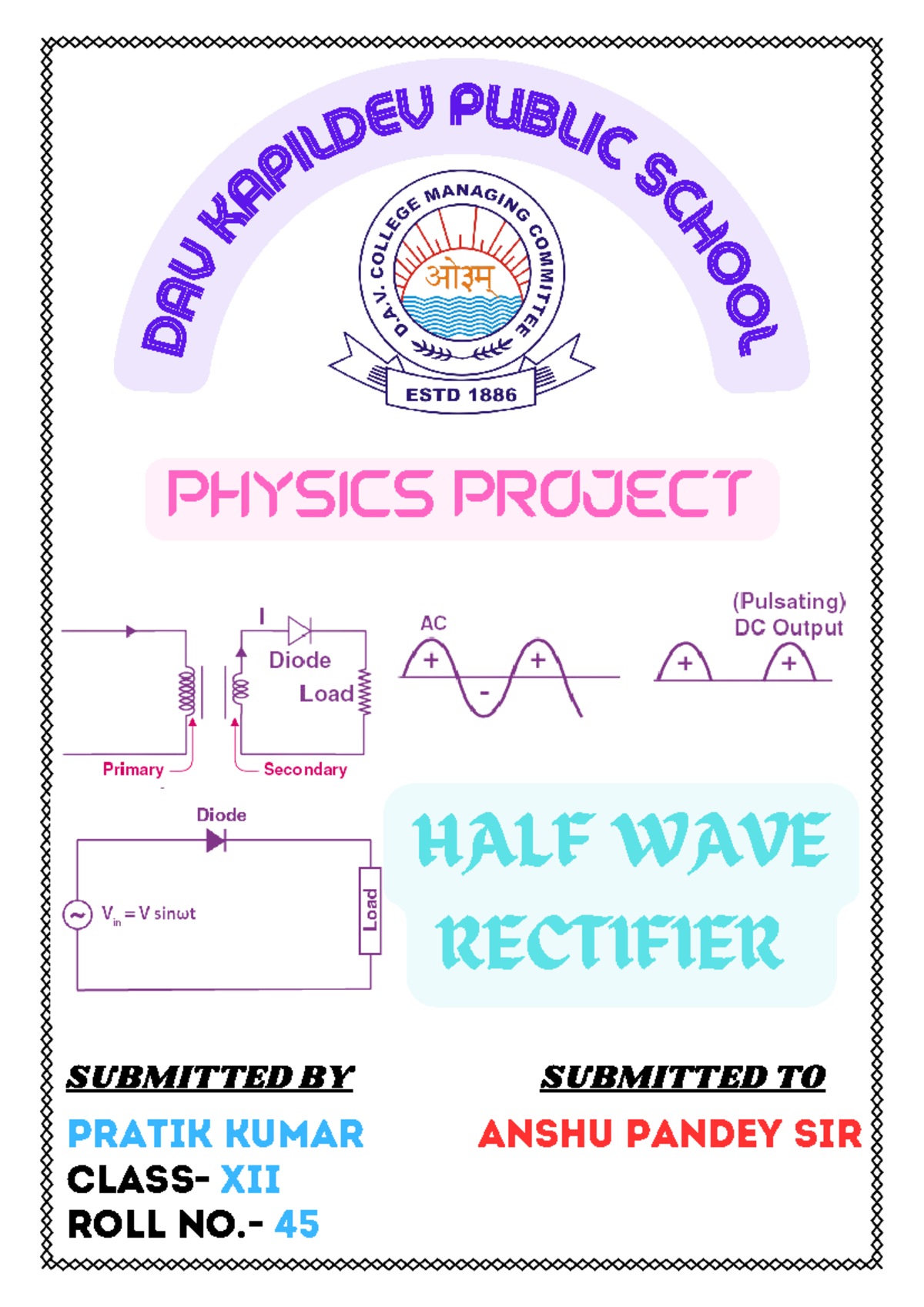 Class 12 Physics Project: Understanding Half Wave Rectifier (042) - Studocu