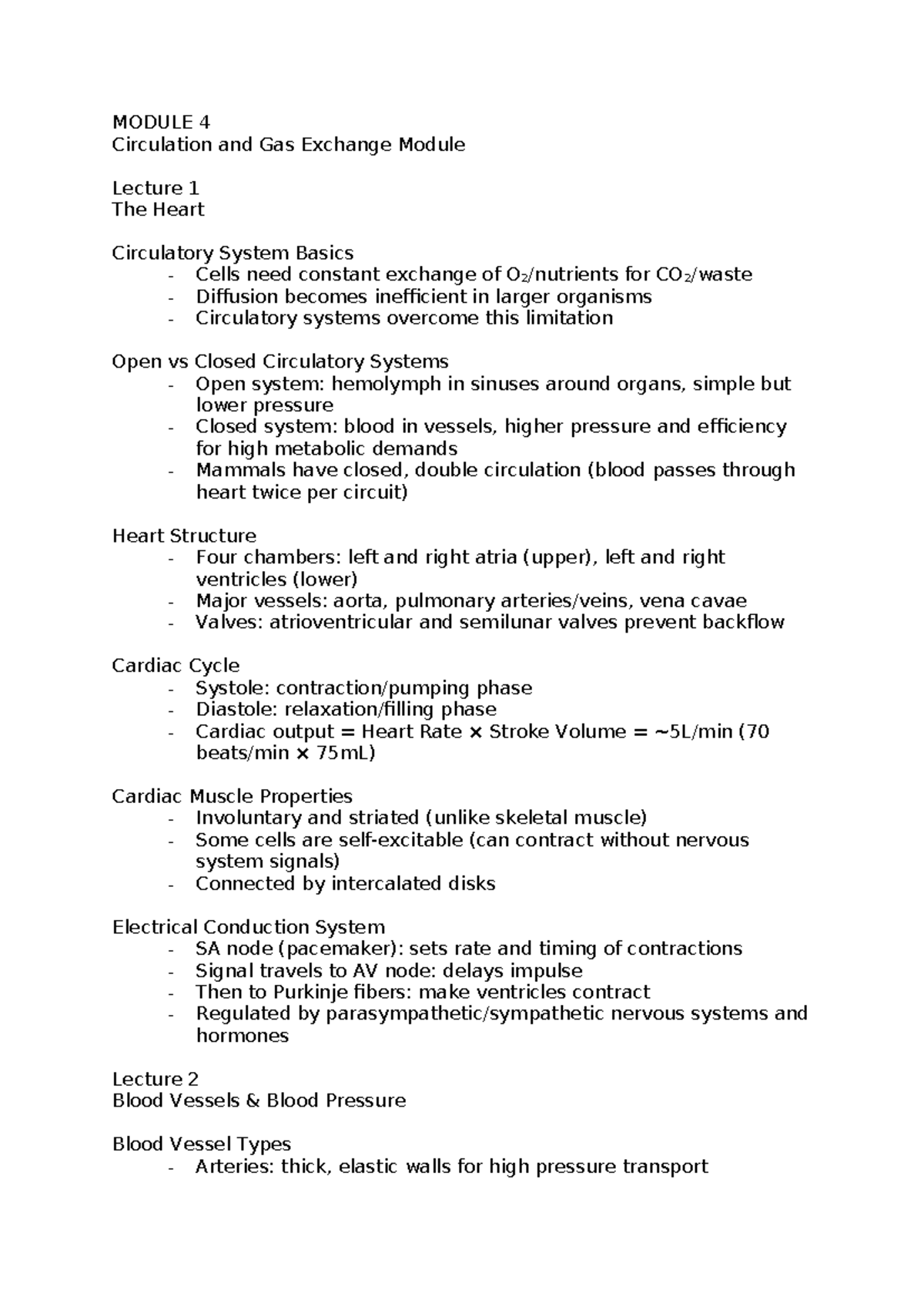 BIOM1050 Module 4 - Circulation and Gas Exchange Lecture Notes - Studocu