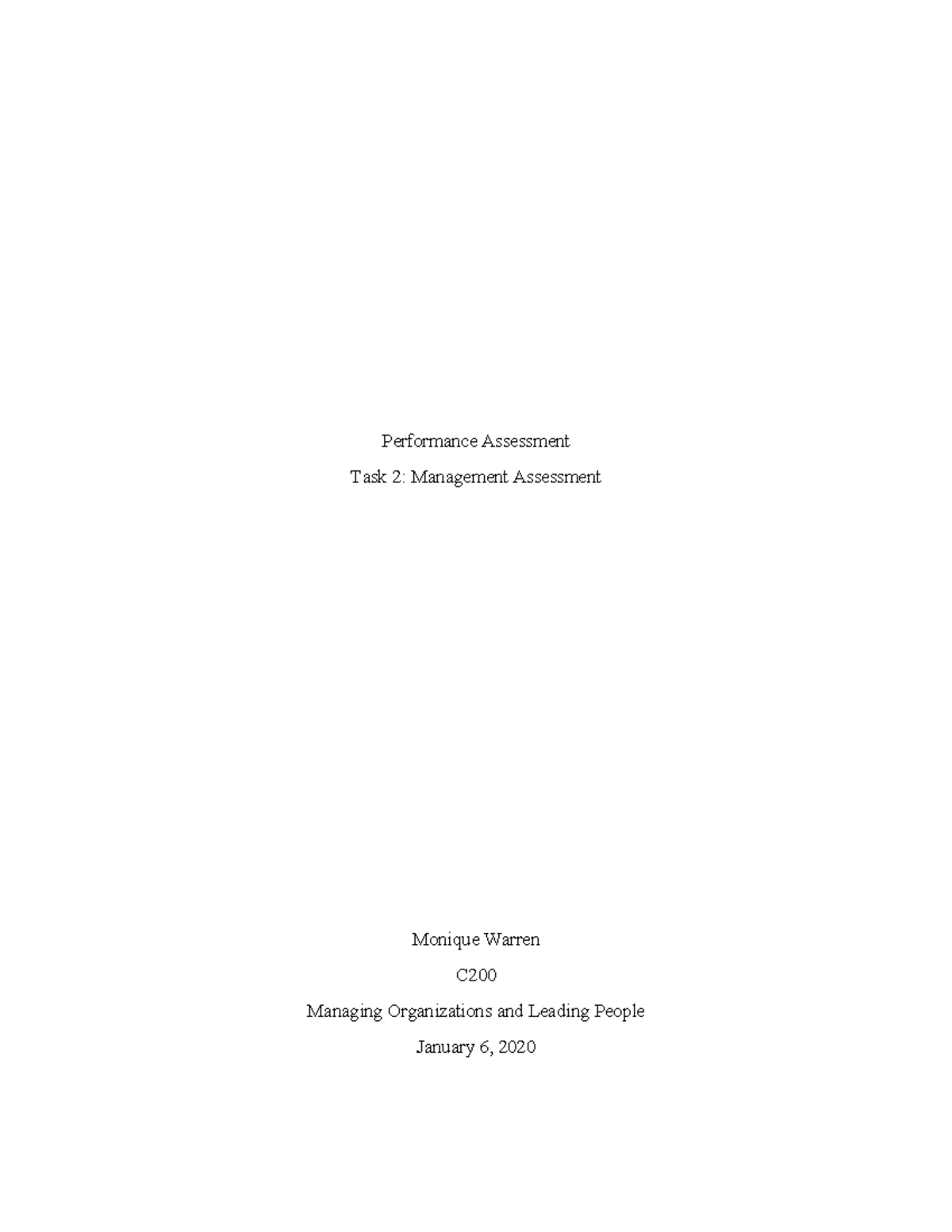 C200 Performance Assessment Task 2: Management Assessment Insights ...
