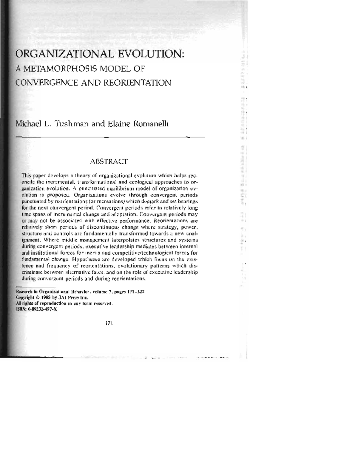 Organizational Evolution: A Meta Model by Tushman & Romanelli (1985 ...